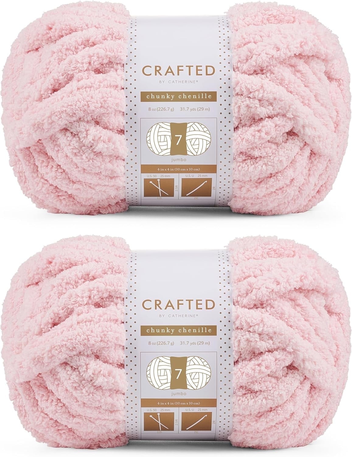 Crafted by Catherine Light Pink Chunky Chenille Jumbo Yarn, 31.7 yards, 8oz/227g (2 Pack ...