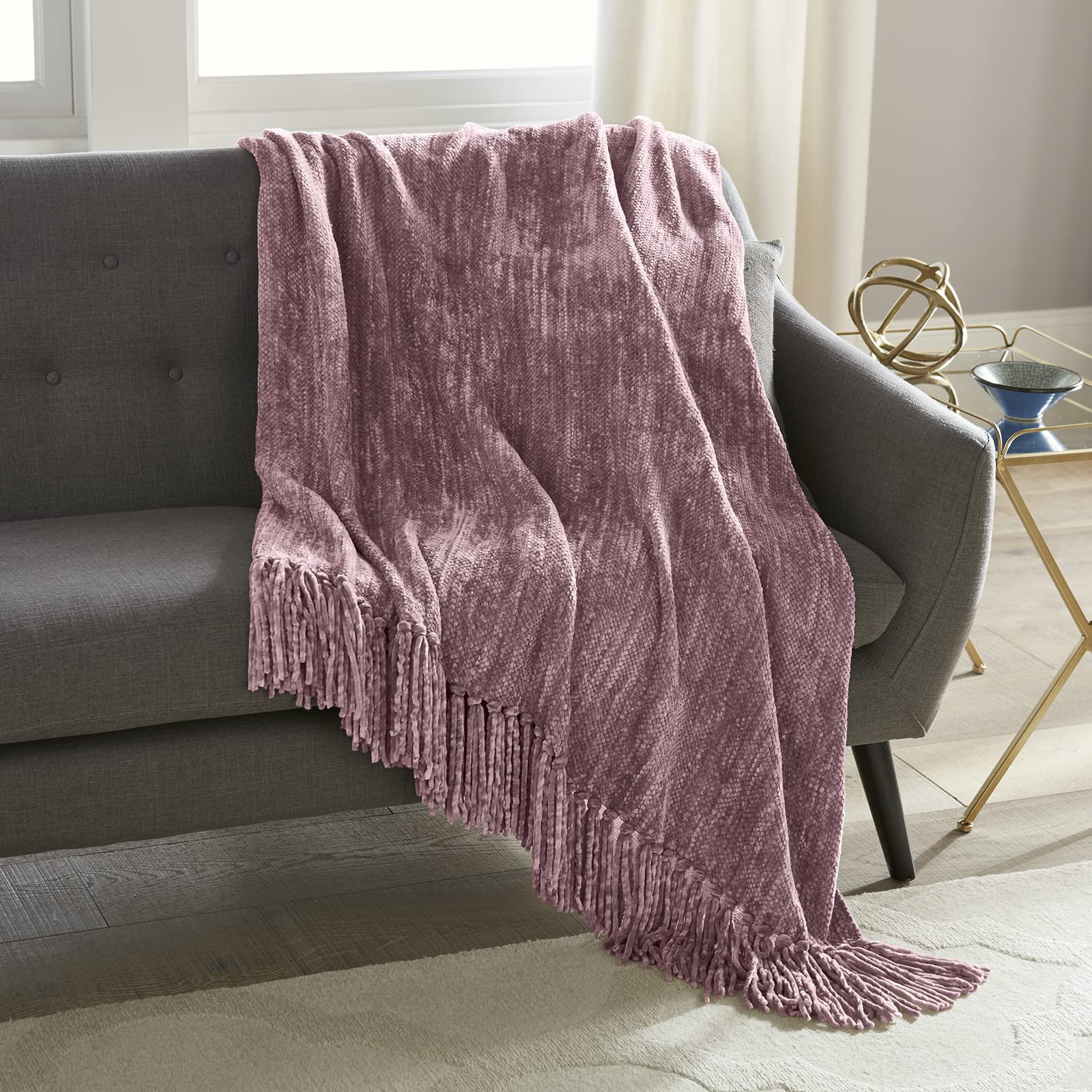 Crafted by Catherine Mauve Heavyweight Chenille Throw 50" x 60", Luxury ...