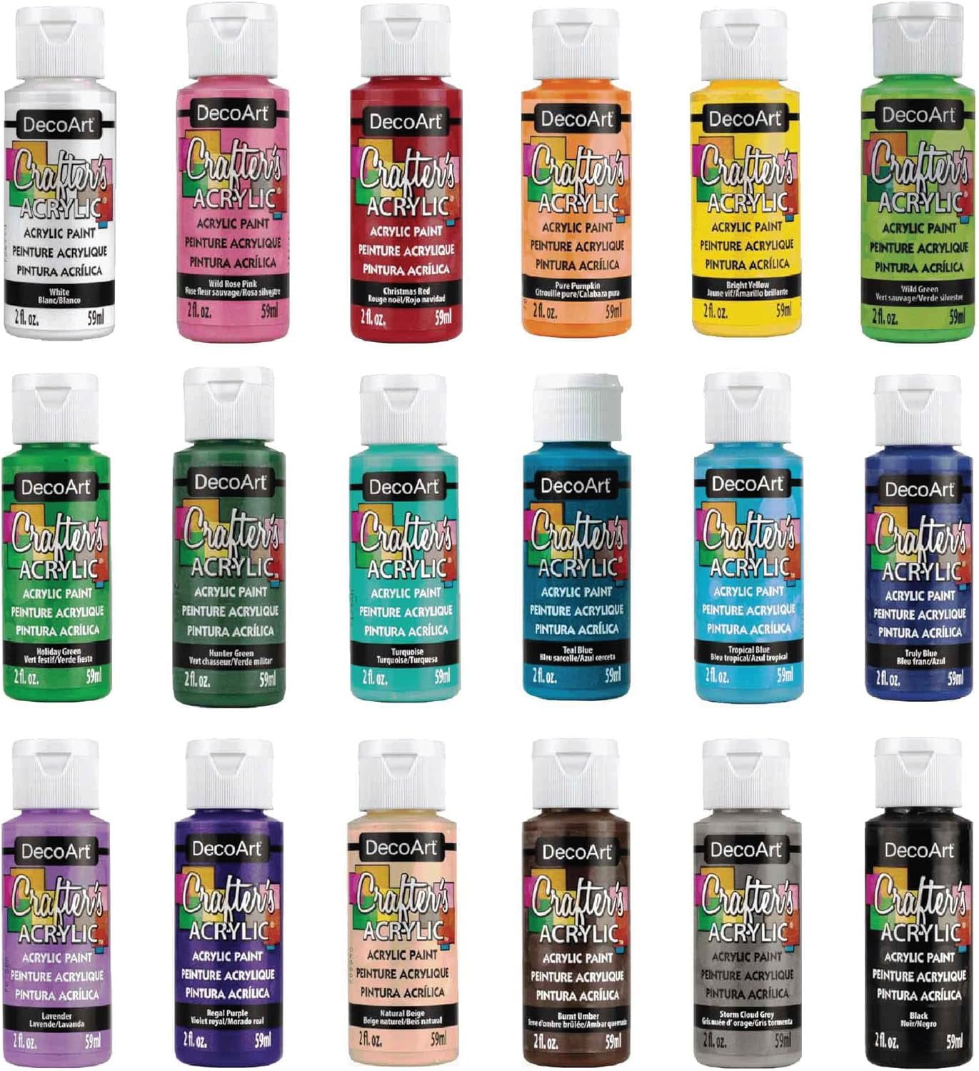 Crafter’s Acrylic Paint Set, 18 (2 fl oz/59 ml) Assorted Matte Finish ...