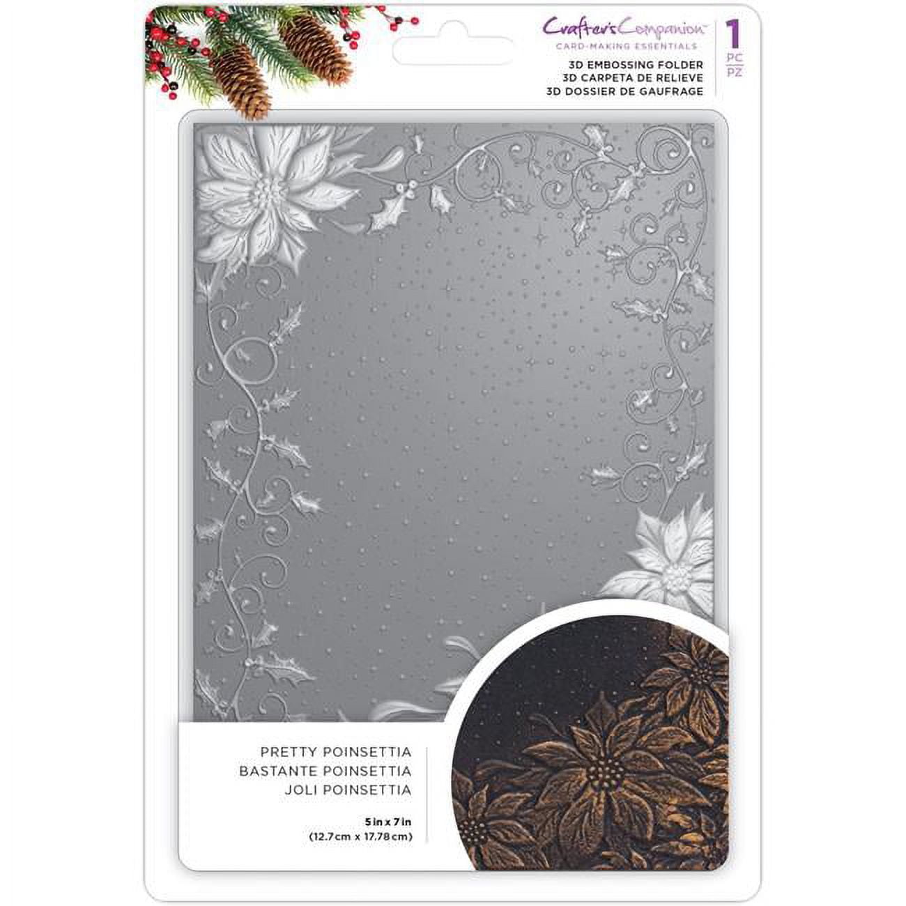 Crafter's Companion 3D Embossing Folder 5"X7"-Pretty Poinsettia ...