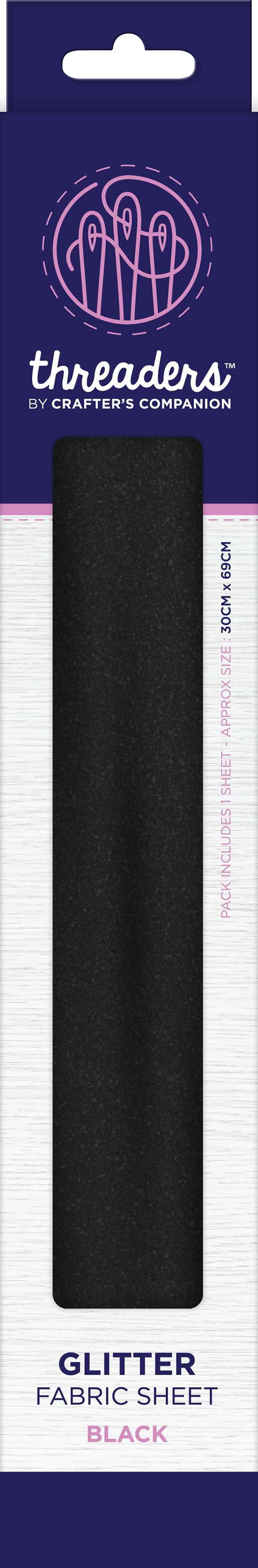 Crafter's Companion Threaders Glitter Fabric Sheet-Black 11.75"X27 ...