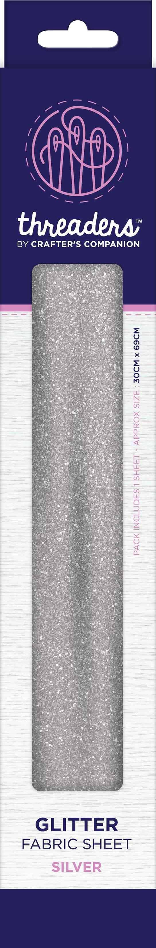Crafter's Companion Threaders Glitter Fabric Sheet-Silver 11.75"X27 ...