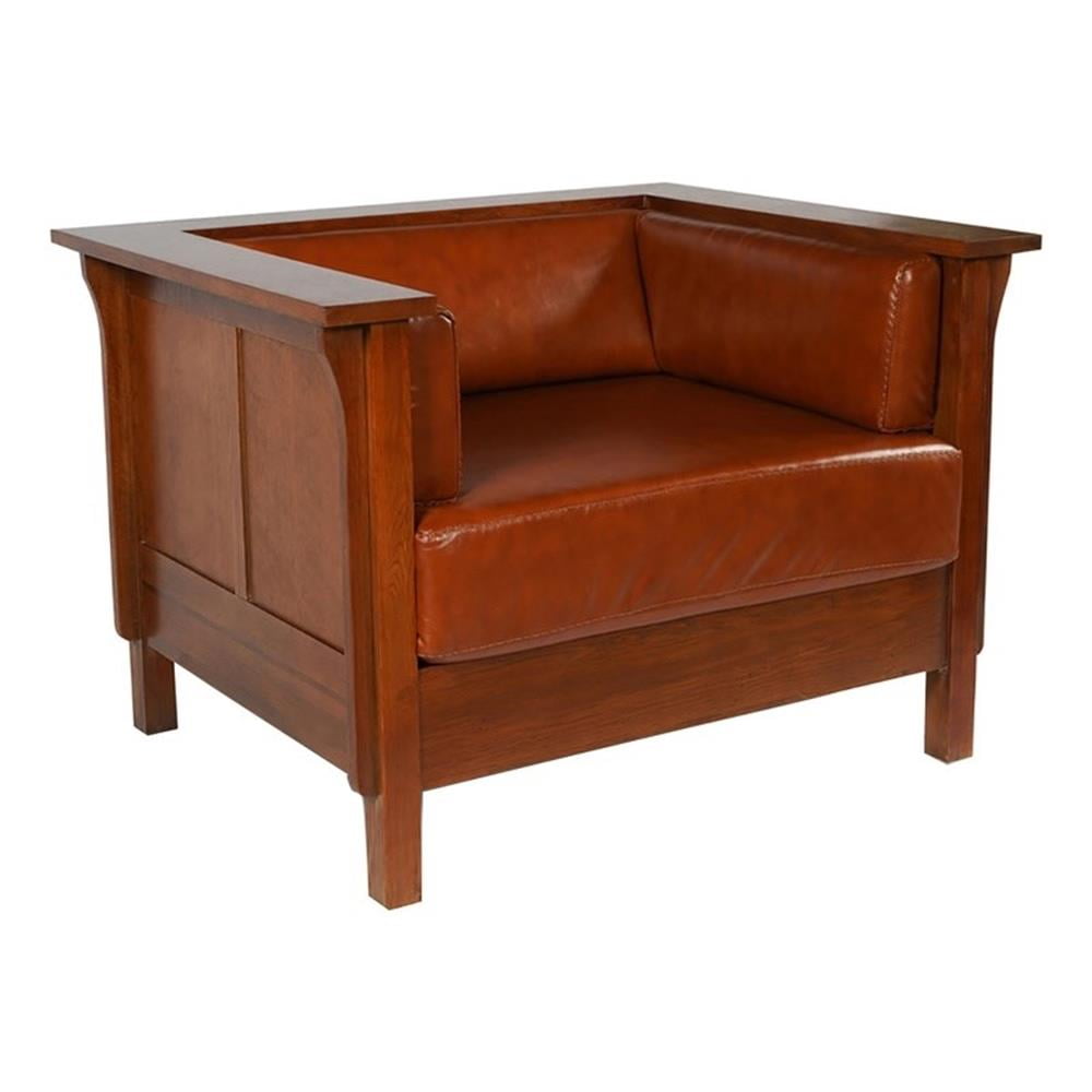 Crafters and Weavers Arts and Crafts Leather Panel Arm Chair in Russet ...