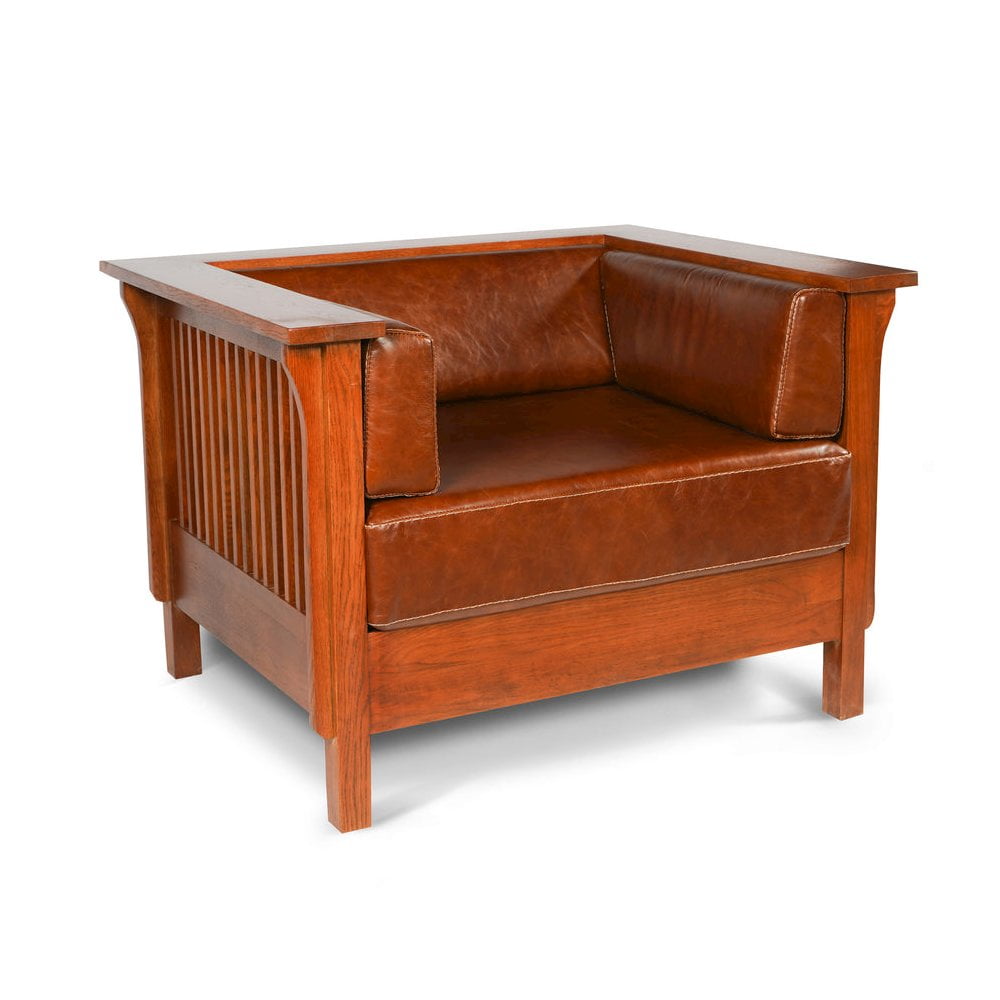 Crafters and Weavers Arts and Crafts Leather Slat Side Arm Chair in ...