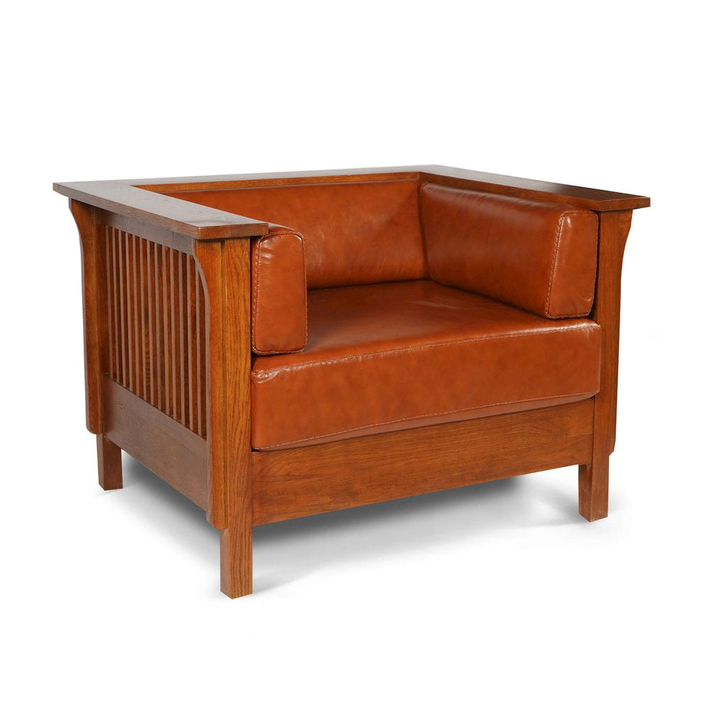 Crafters and Weavers Arts and Crafts Leather Slat Side Arm Chair in ...