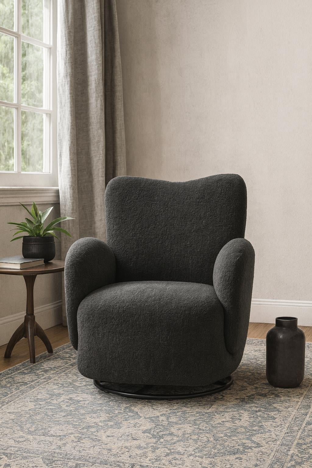Crafters and Weavers Atlas Modern Fabric Swivel Arm Chair in Black ...