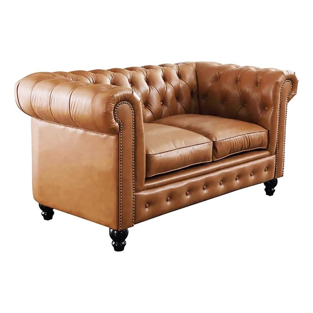 Crafters and Weavers Craftsman Mission Leather Loveseat in Light ...
