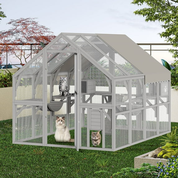 Craftian 110" Catio Outdoor Cat Enclosure Large Wooden Cat House with ...