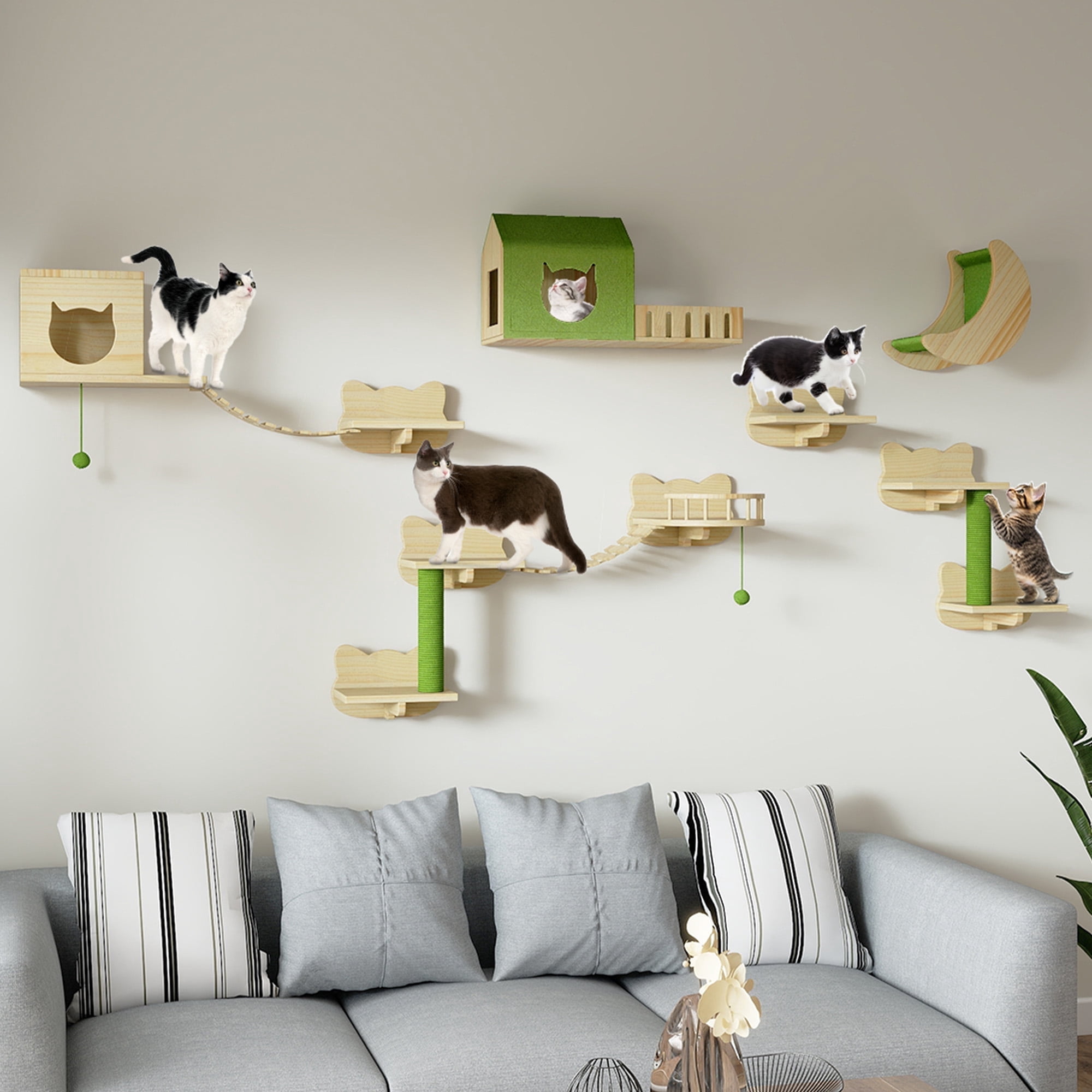 Craftian Wall Mounted Solid Wood Cat Wall Shelves with Wall House ...