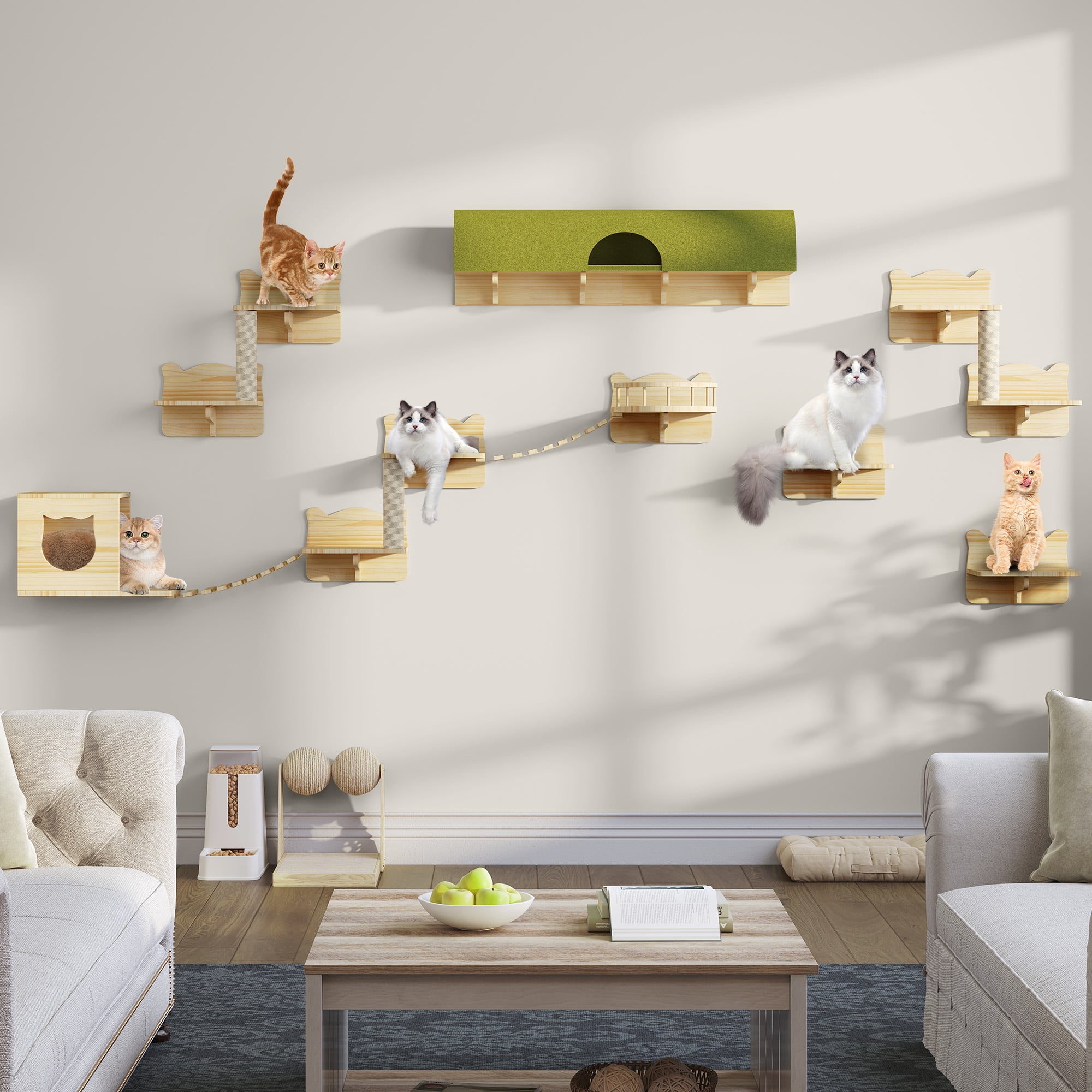 Craftian 16pcs Wall Mounted Wood Cat Climber Set Cat Shelves And