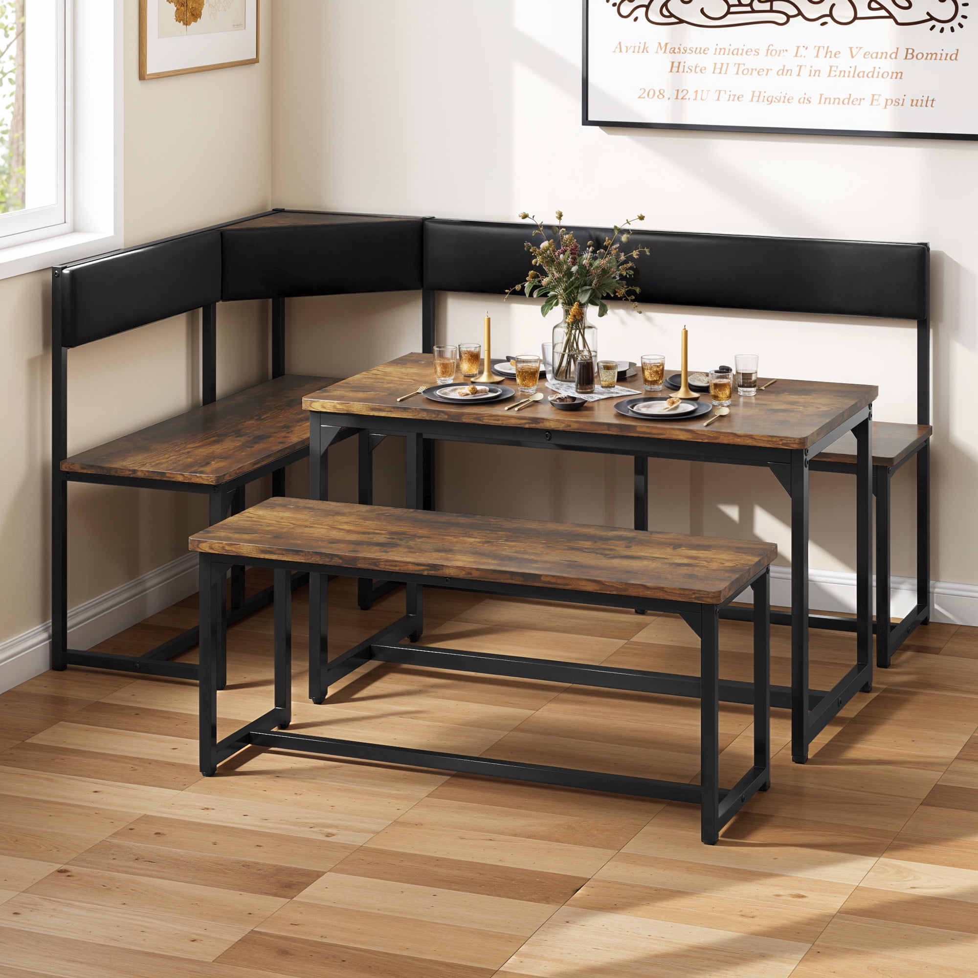 Craftian 3-Piece Dining Table Set for 4-6 People, Corner Dining Room ...