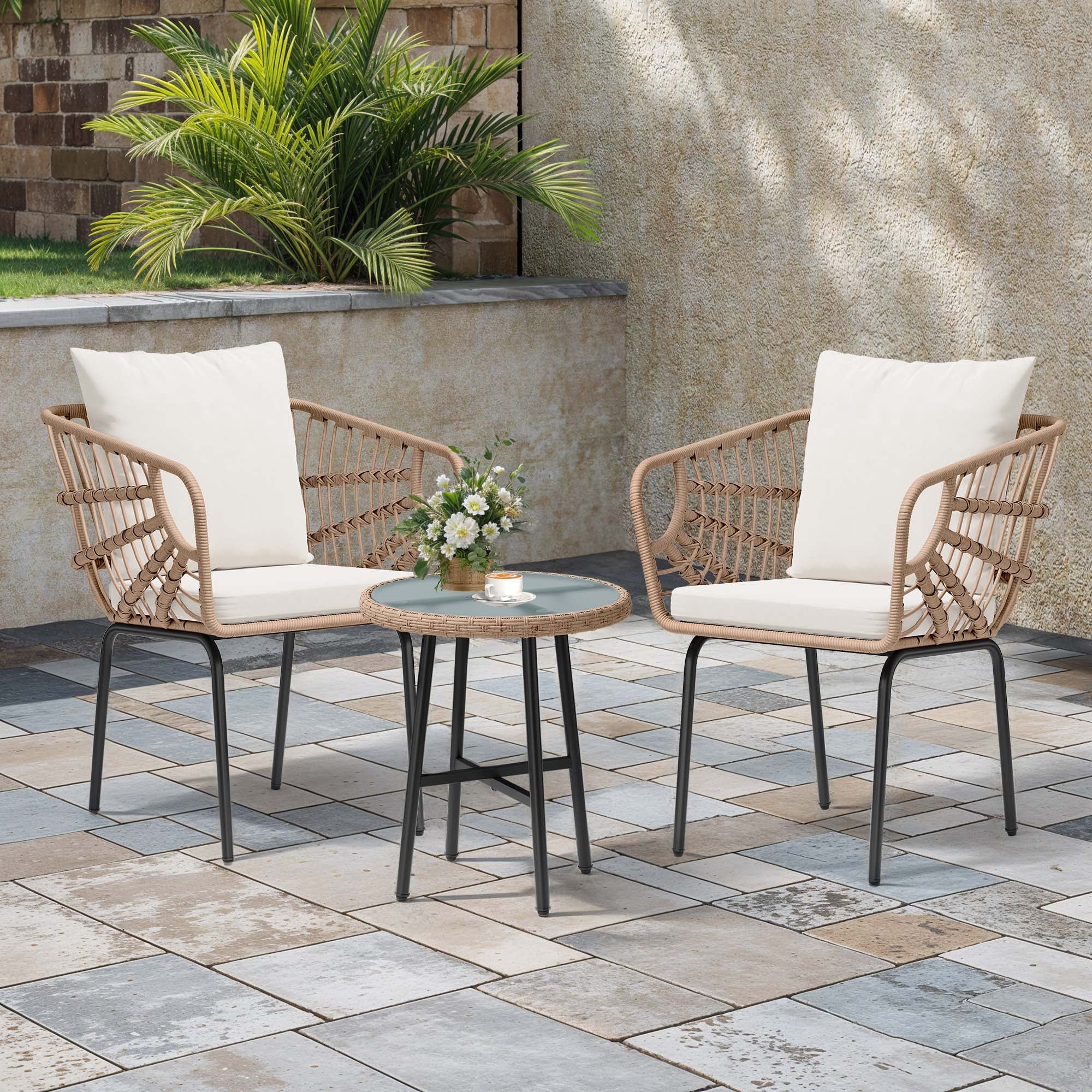Craftian 3-Piece Outdoor Bistro Set, Patio Conversation Set w/ Side ...