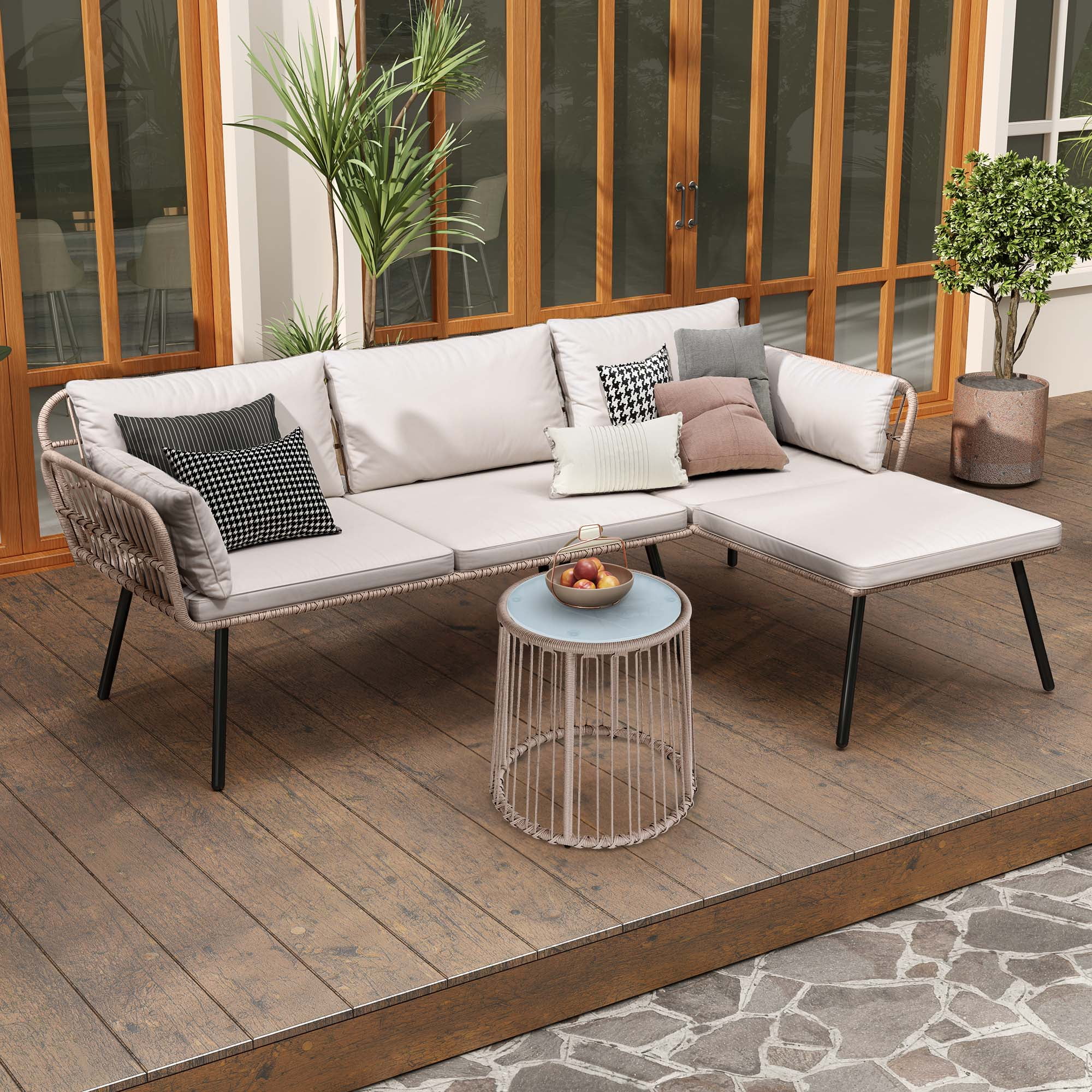 Craftian 3 Pieces Patio Furniture Set, Wicker Rattan Outdoor ...
