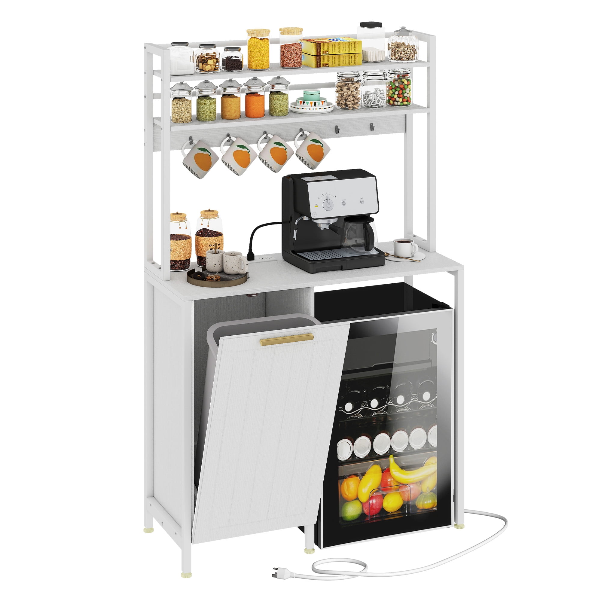 Craftian 3-Tier Mini Fridge Bakers Rack with 10-gal Trash Cabinet ...