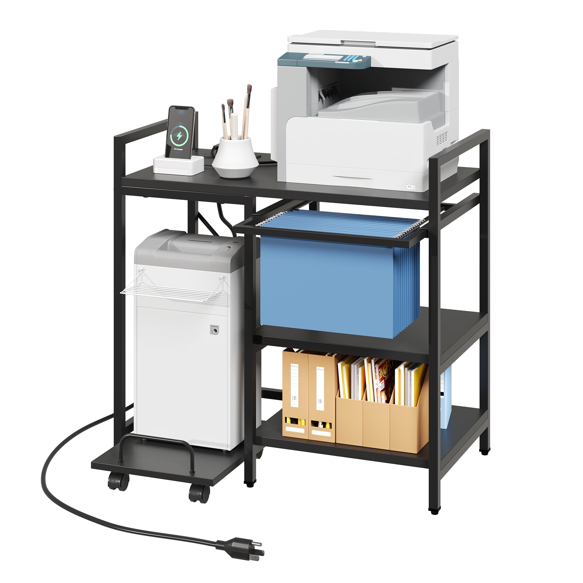Craftian 3-Tier Printer Stand with Storage & Charging Station, File ...
