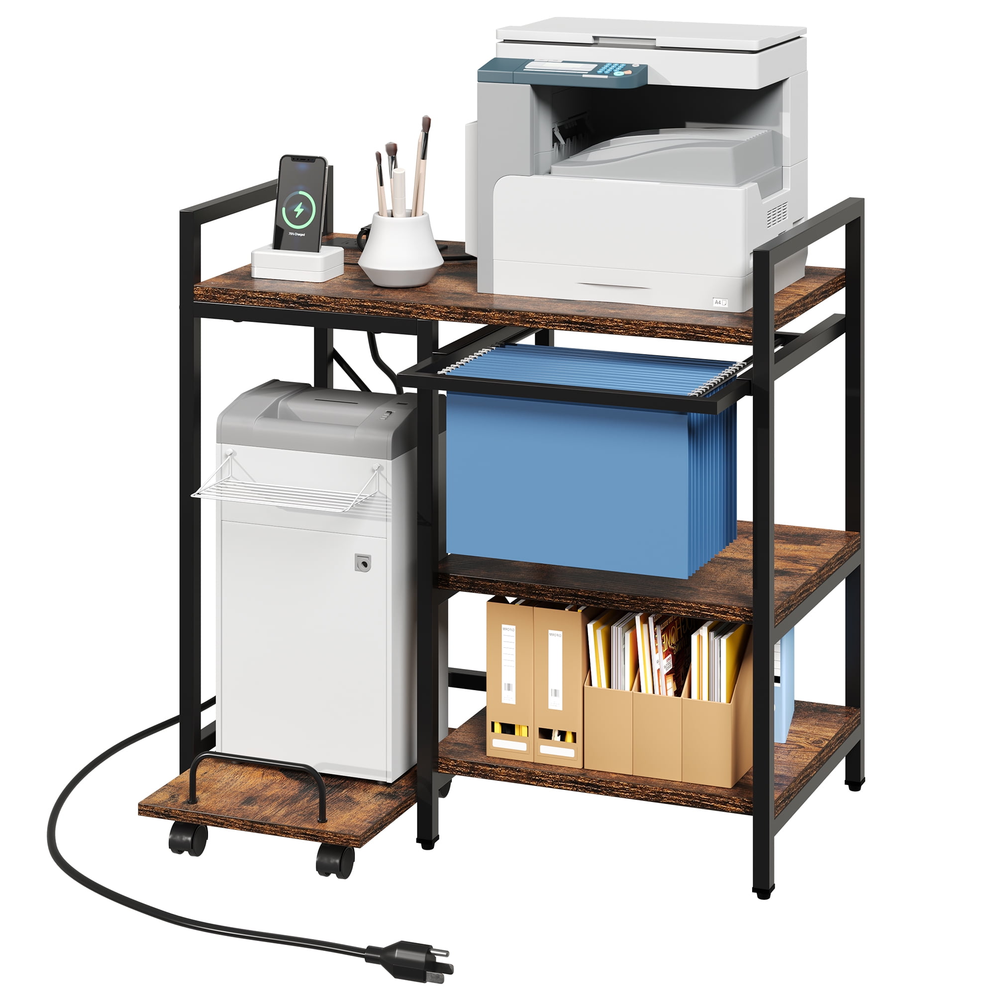 Craftian 3-Tier Printer Stand with Storage & Charging Station, File ...