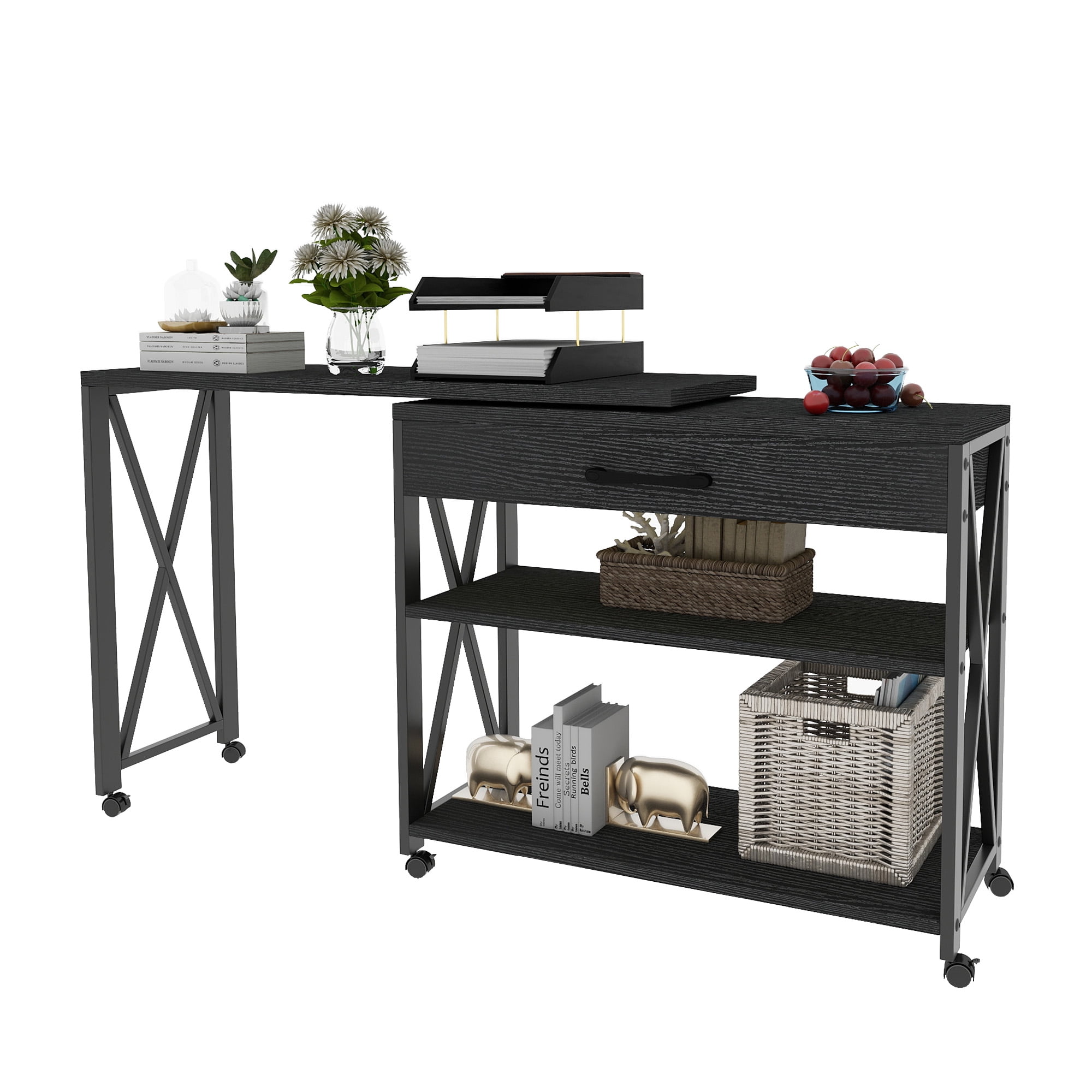 Craftian 360° Rotating Writing Desk with Shelves, Mobile Computer Desk ...