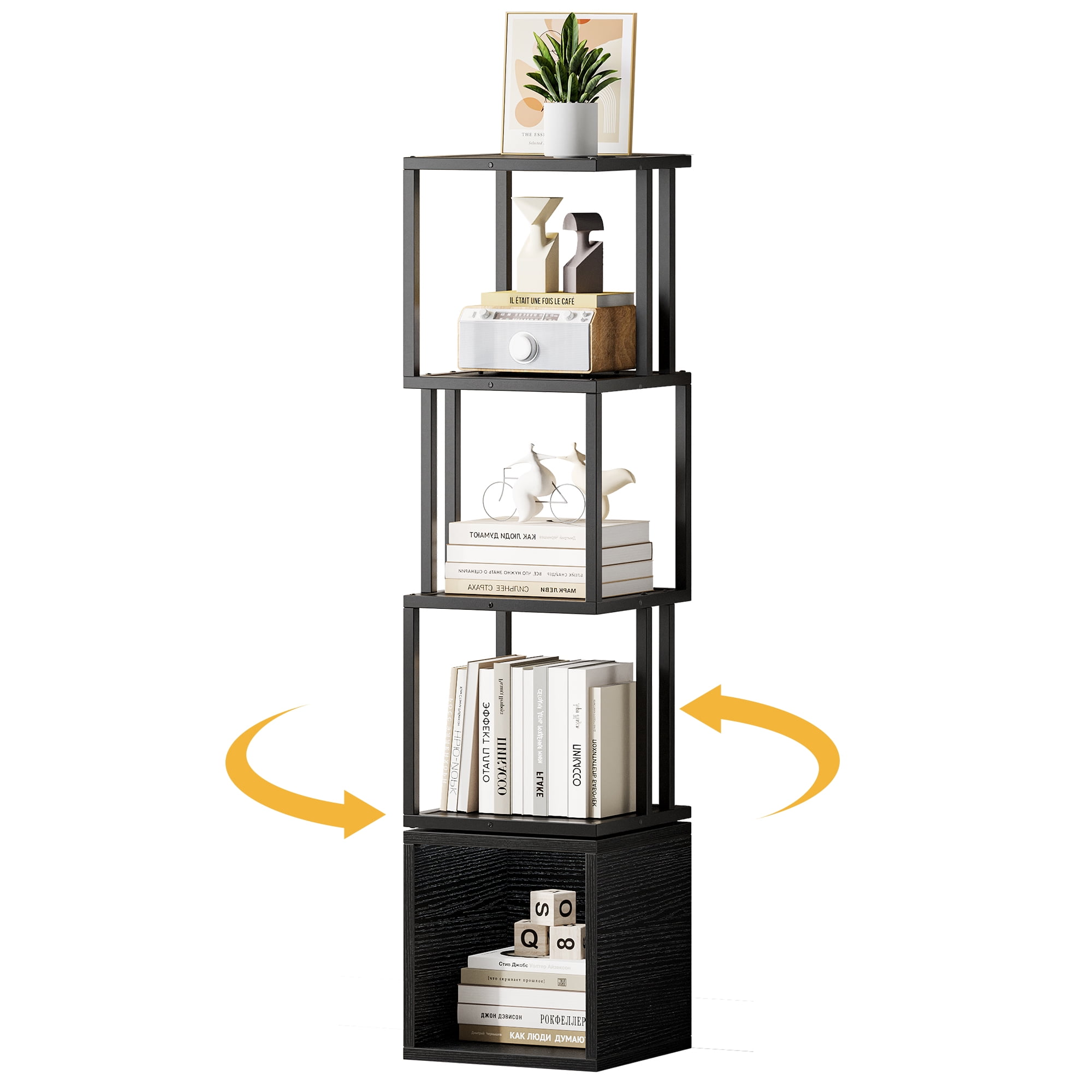 Craftian 4 Tier Bookshelf 360° Rotating Bookcase Open Storage, Small ...