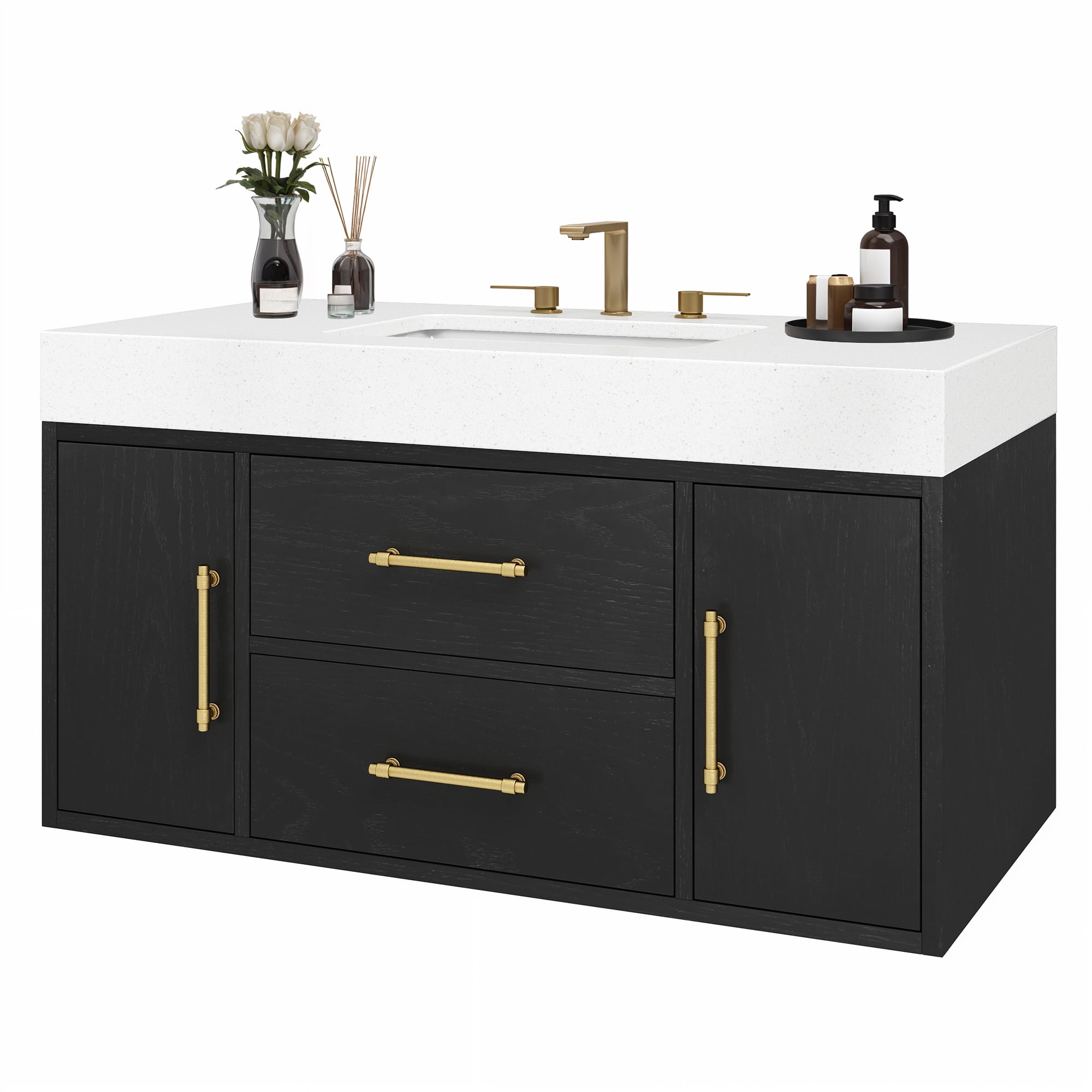 Craftian 40 inch Wall Mounted Bathroom Vanity 2 Doors & 2 Drawers ...
