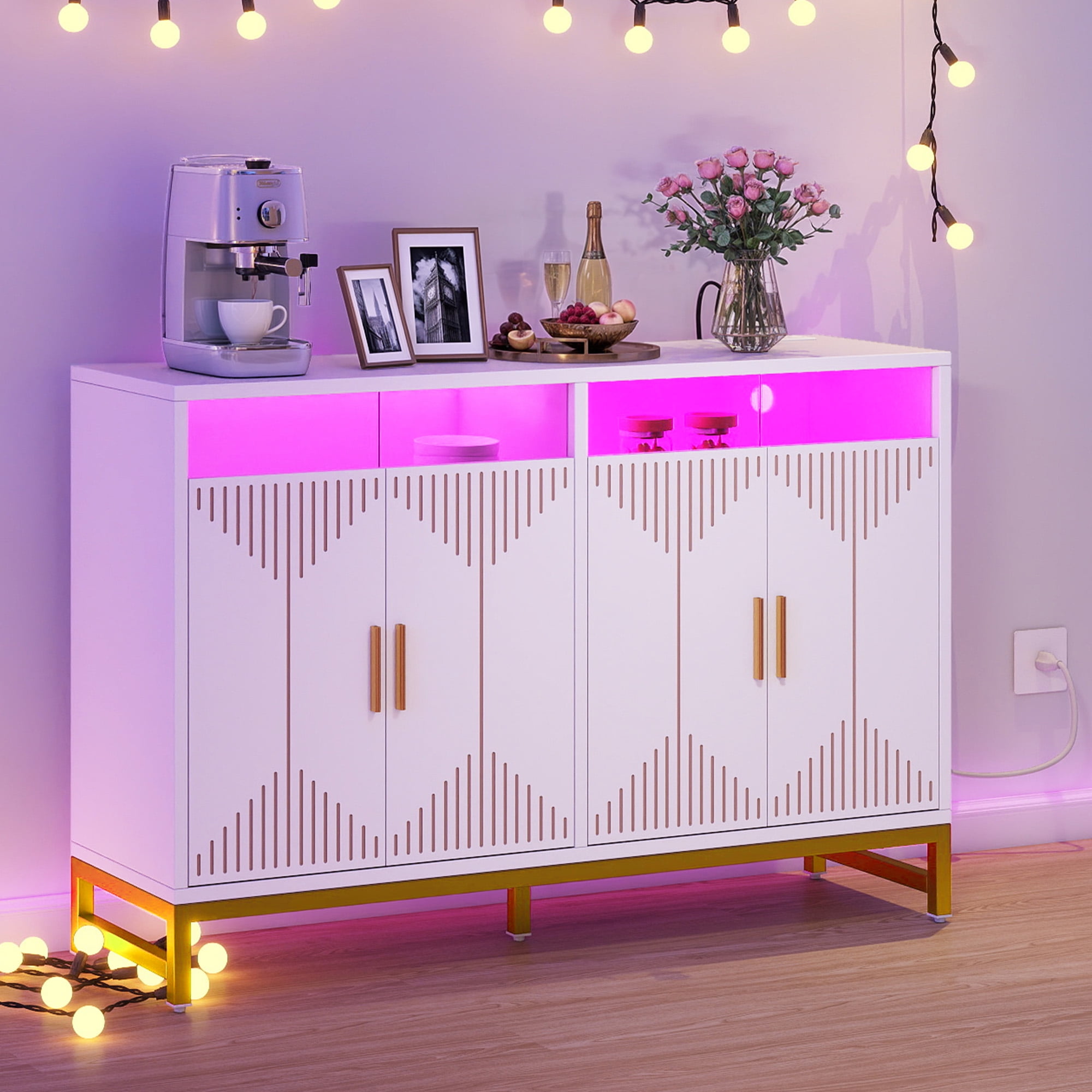 Craftian 47" Buffet Sideboard Cabinets with LED Light, Modern Coffee ...