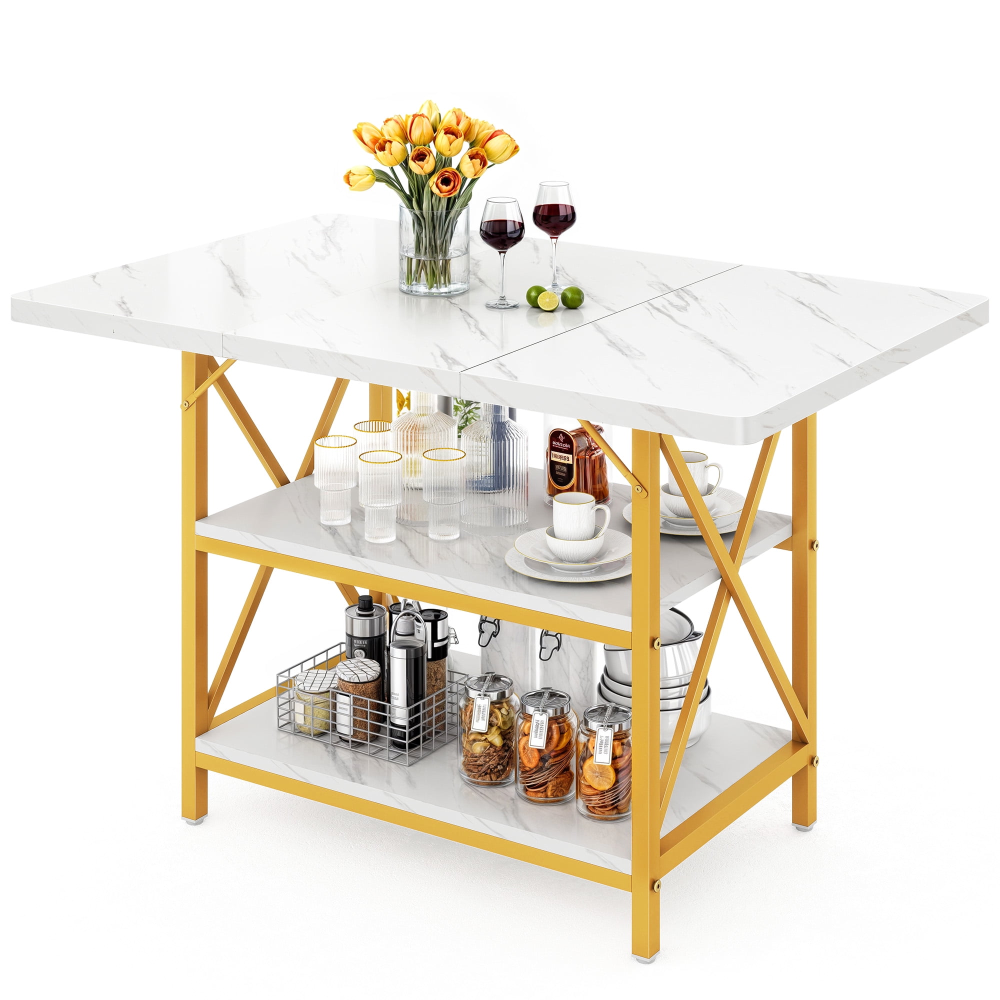 Craftian 47" Dining Table for 4, Dining Room Table with Storage Shelf ...