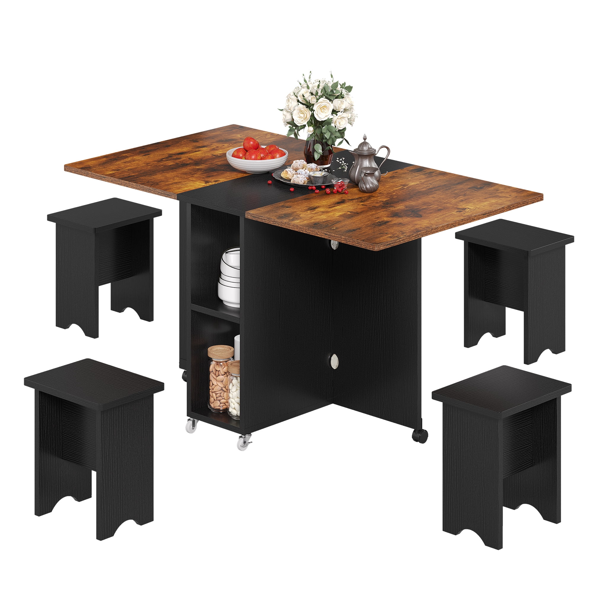 Craftian 5 Pieces Folding Dining Table Set with 4 chairs, 55'' Drop ...