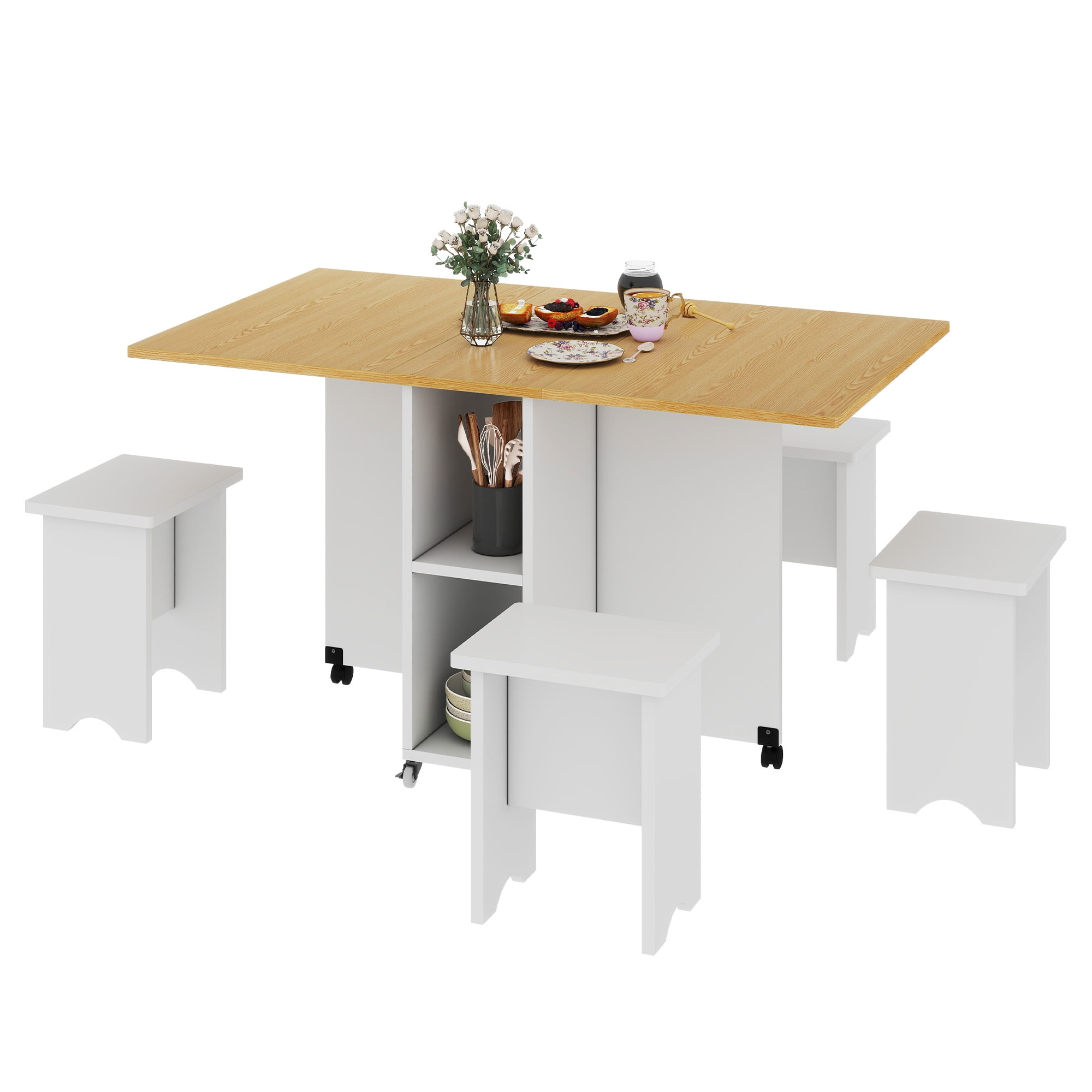 Craftian 5 Pieces Folding Dining Table Set with 4 Chairs, 55'' Drop ...