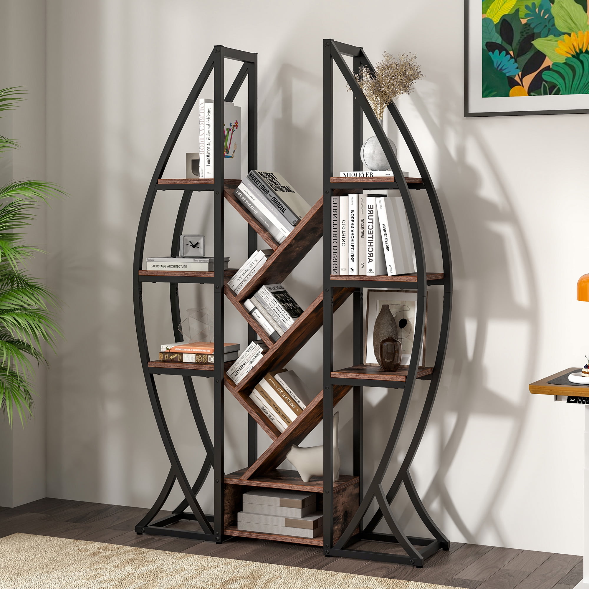 Craftian 5 Tier Bookshelf, Industrial Etagere Bookcase, Oval Bookshelf ...