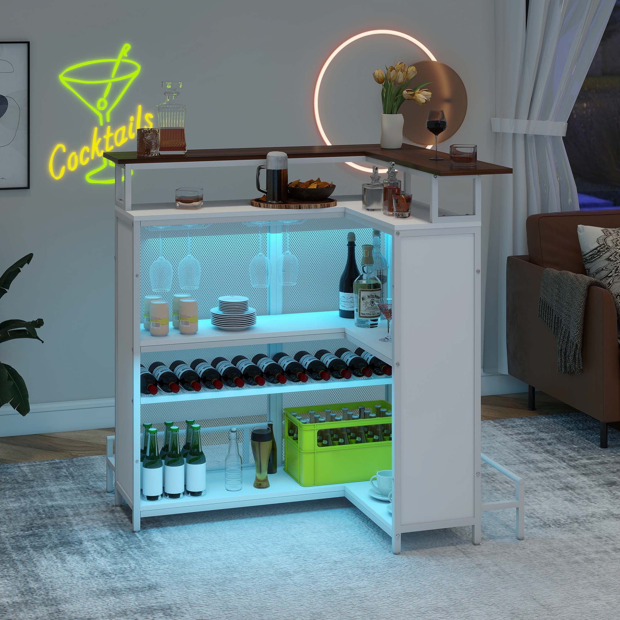 Craftian 5-Tier Home Bar Unit with Wine Rack and Footrest, Wine Bar ...