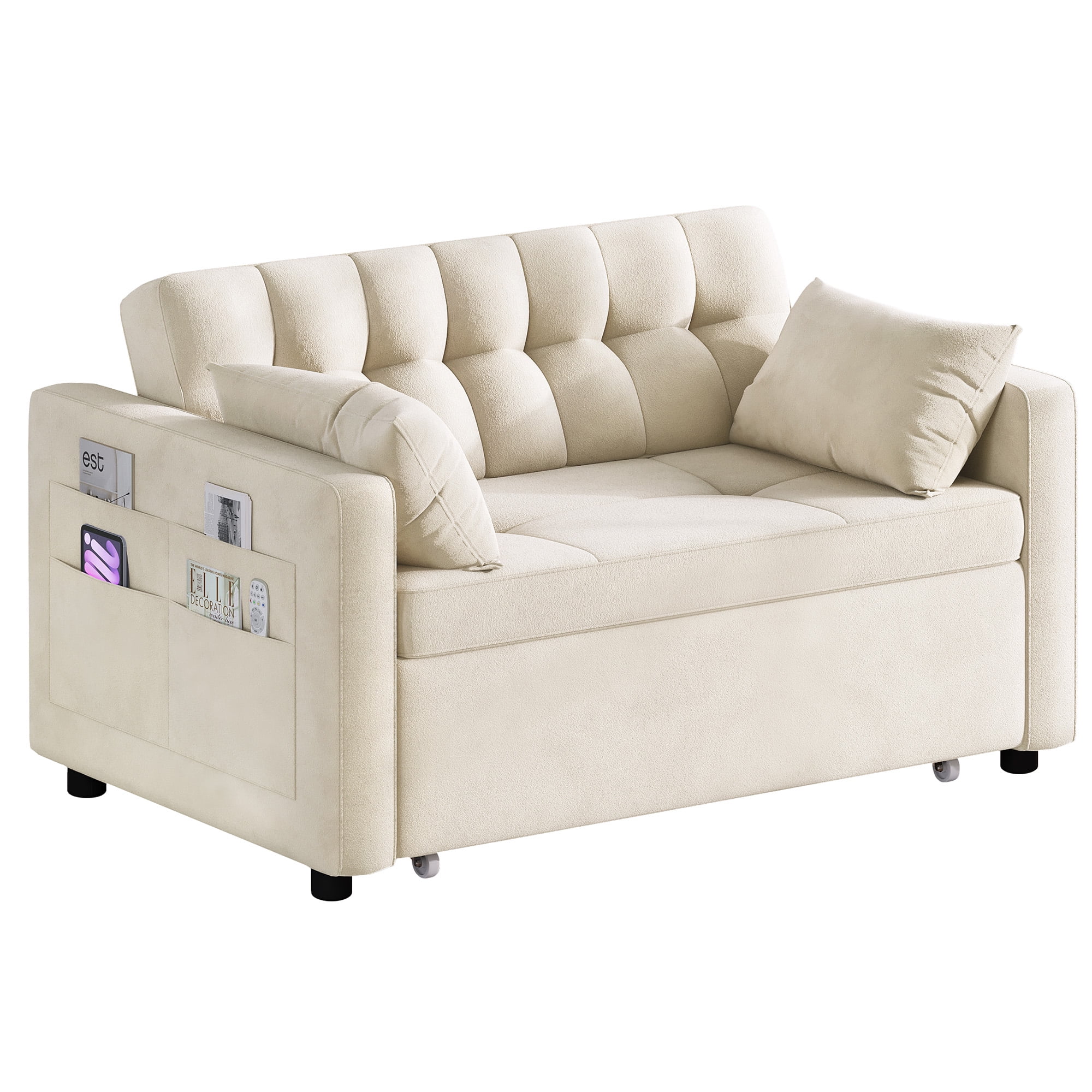 Craftian 55.5" Pull Out Sofa Bed with Reclining Backrest and Side ...
