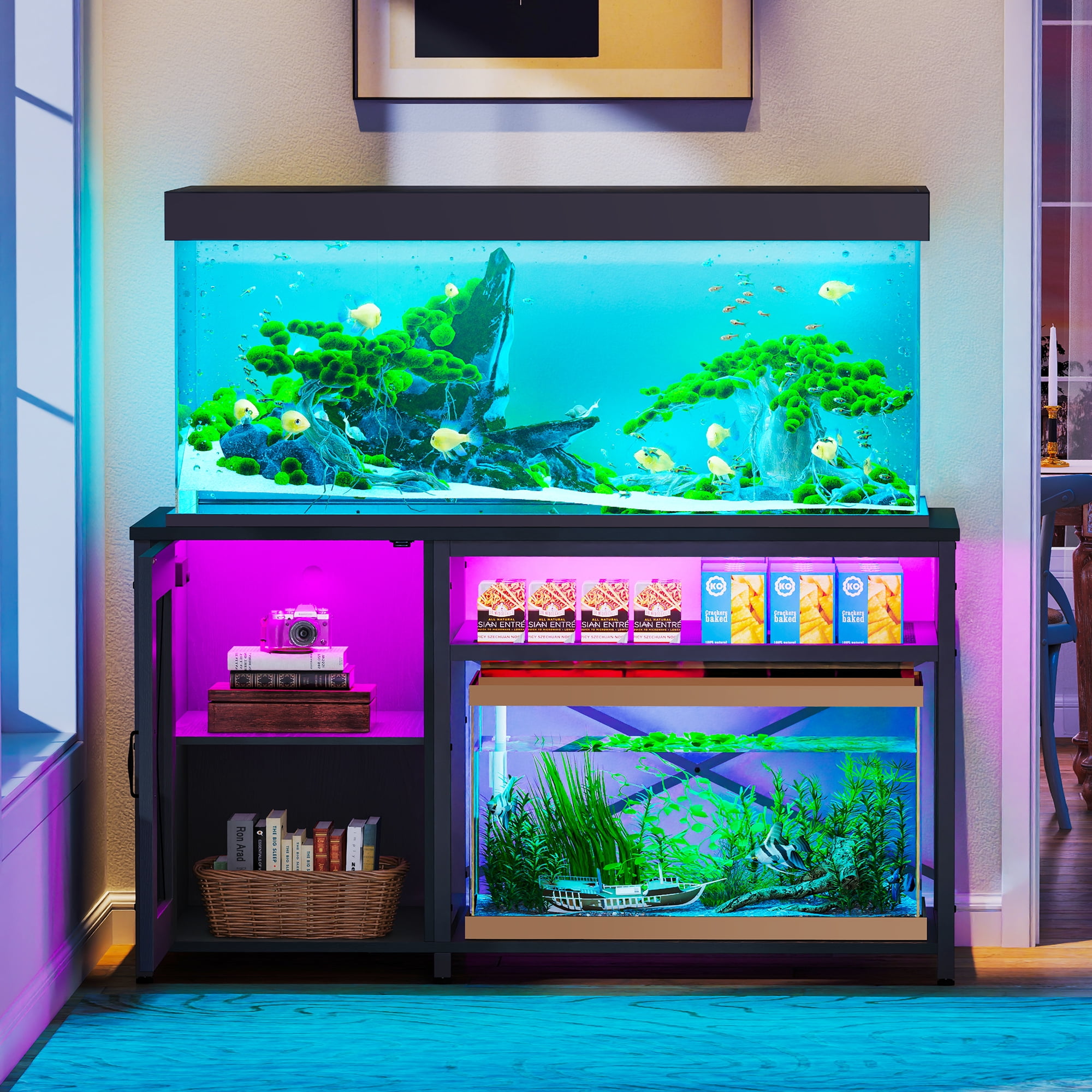 Craftian 55-75 Gallon Heavy Duty Metal Aquarium Stand with Power ...