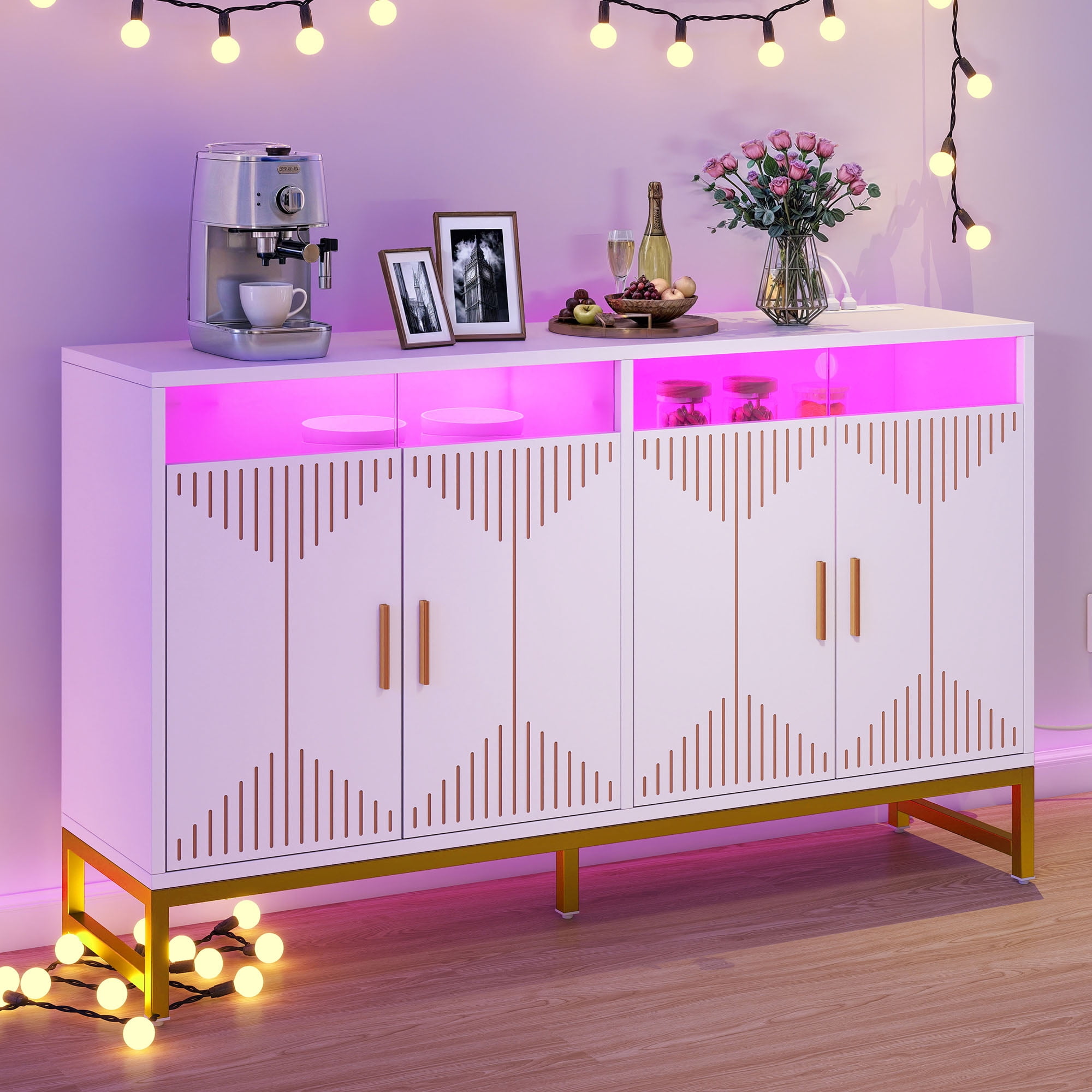 Craftian 55" Buffet Sideboard Cabinets with LED Light, Modern Coffee ...