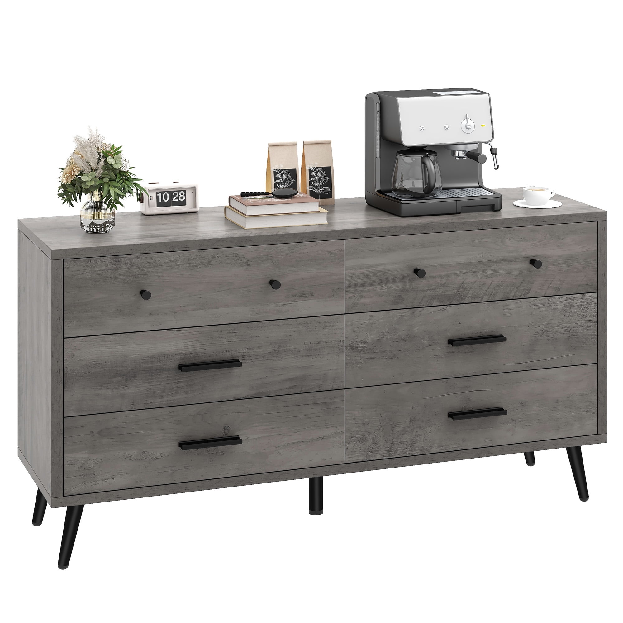 Craftian 6-Drawer Horizontal Wood Dresser for Bedroom, Chest of Drawers ...