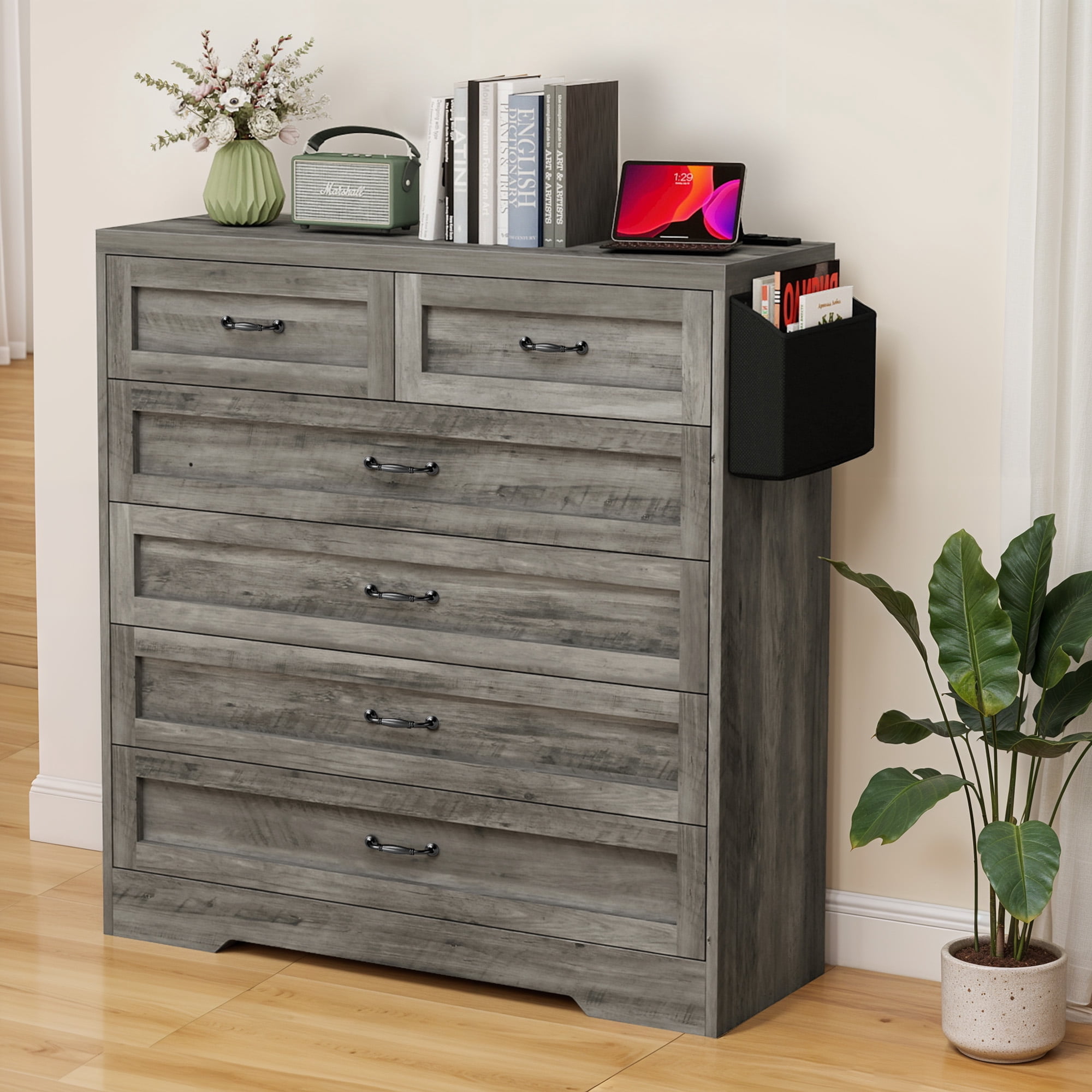 Craftian 6-Drawer Storage Dresser with Power Outlets, Vertical Chest of ...