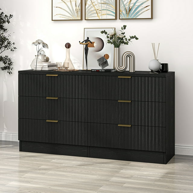 Craftian 6 Drawers Horizontal Dresser with Anti-Tip Device, Wood Fluted ...