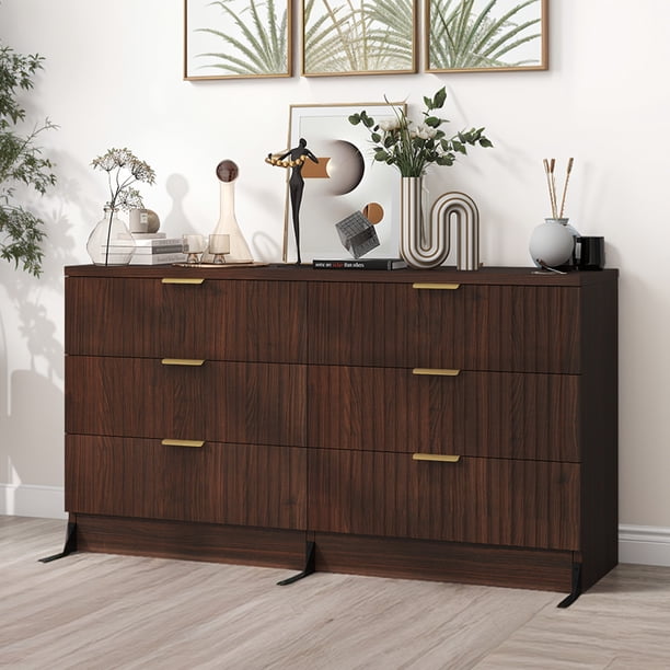 Craftian 6 Drawers Horizontal Dresser with Anti-Tip Device, Wood Fluted ...