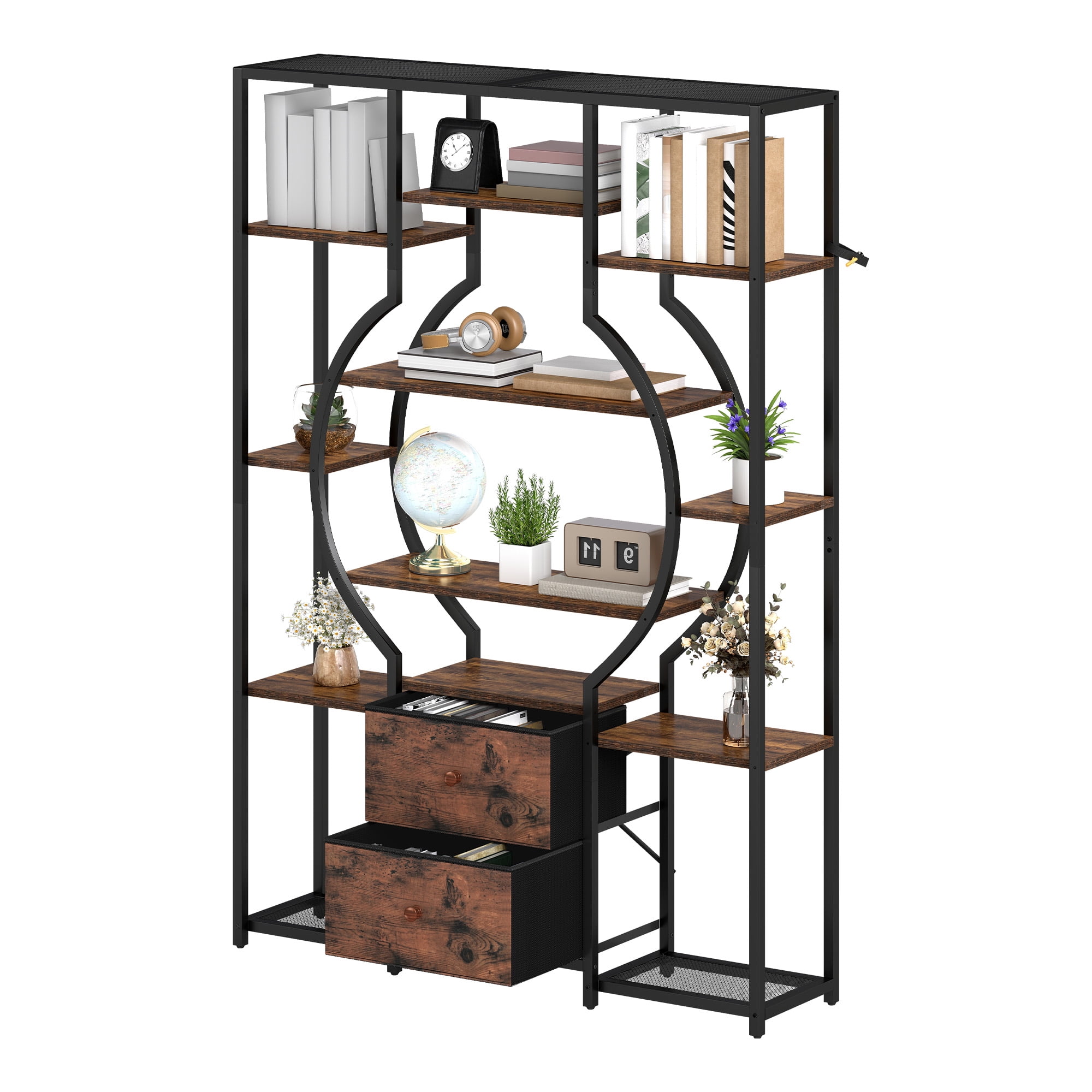 Craftian 6 Tier Bookshelf with 2 Drawers, Industrial Etagere Bookcase ...