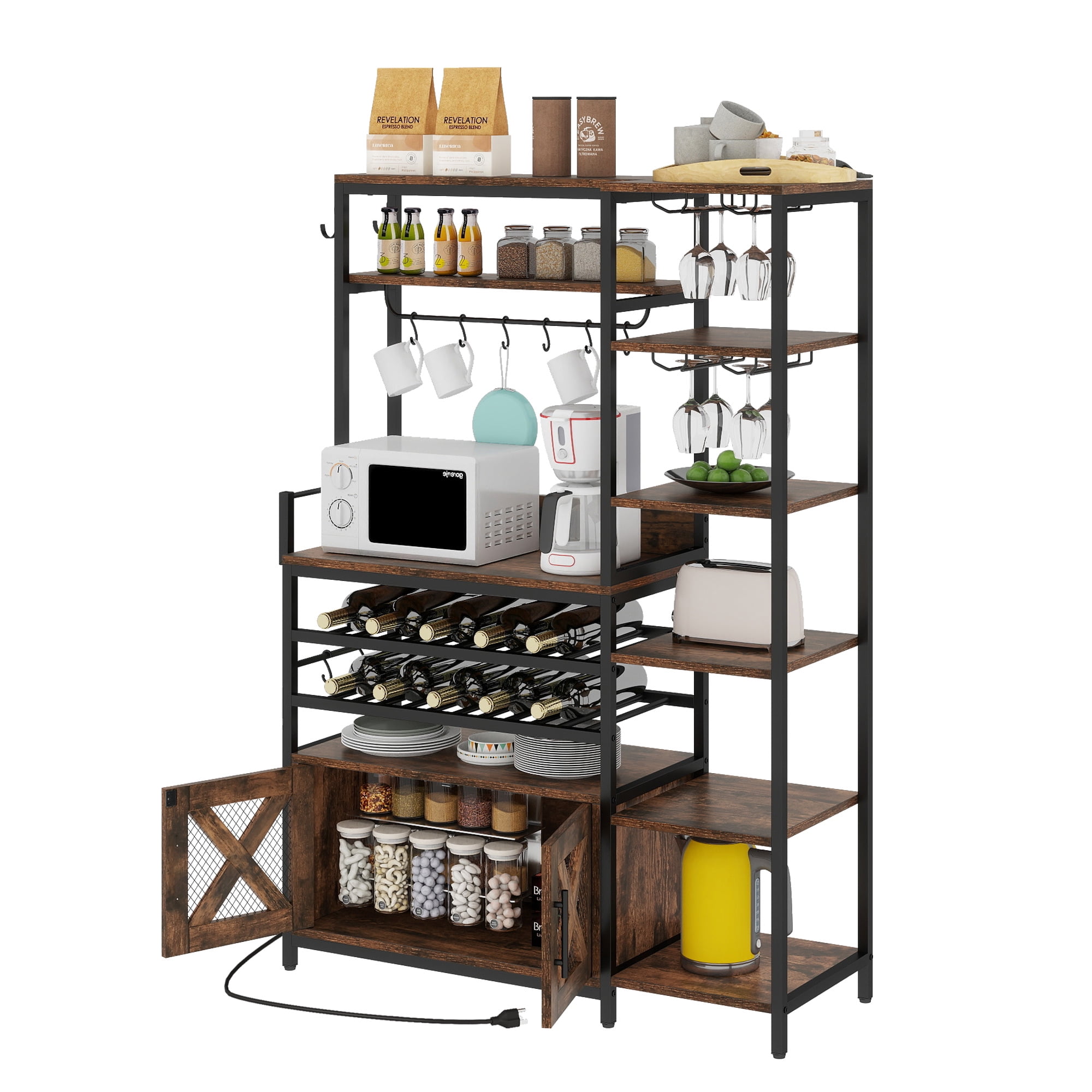 Craftian 6 Tier Kitchen Bakers Rack with Power Outlets, Coffee Bar ...