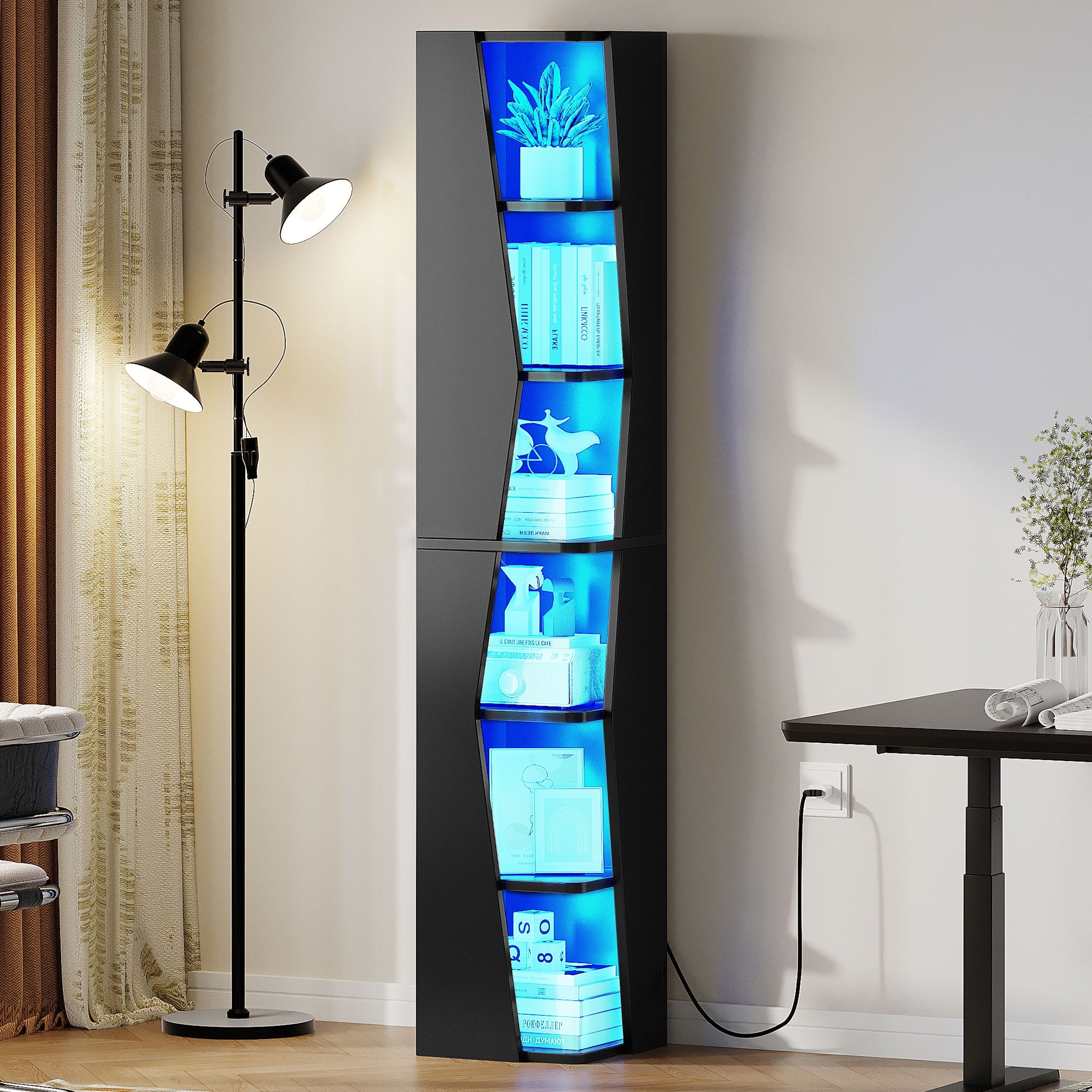 Craftian 6 Tier Narrow Bookcase with LED Light, 71.5" Tall Modern ...