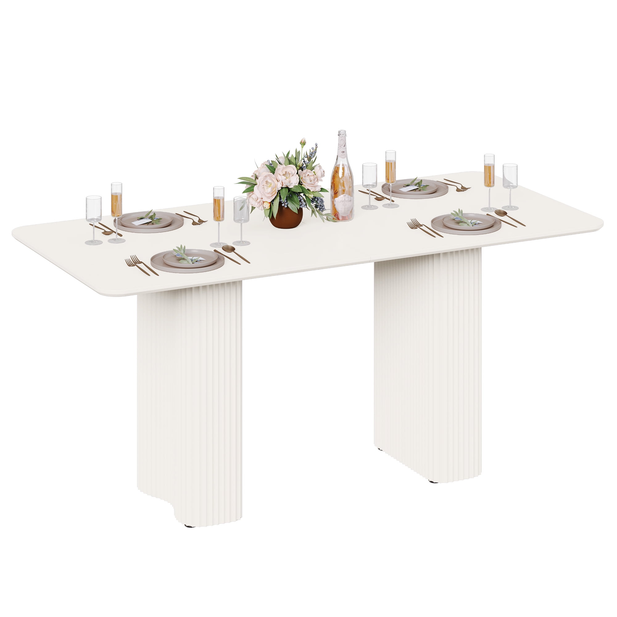 Craftian 63 " Modern Dining Table with Curved Wave Legs, Cream White ...