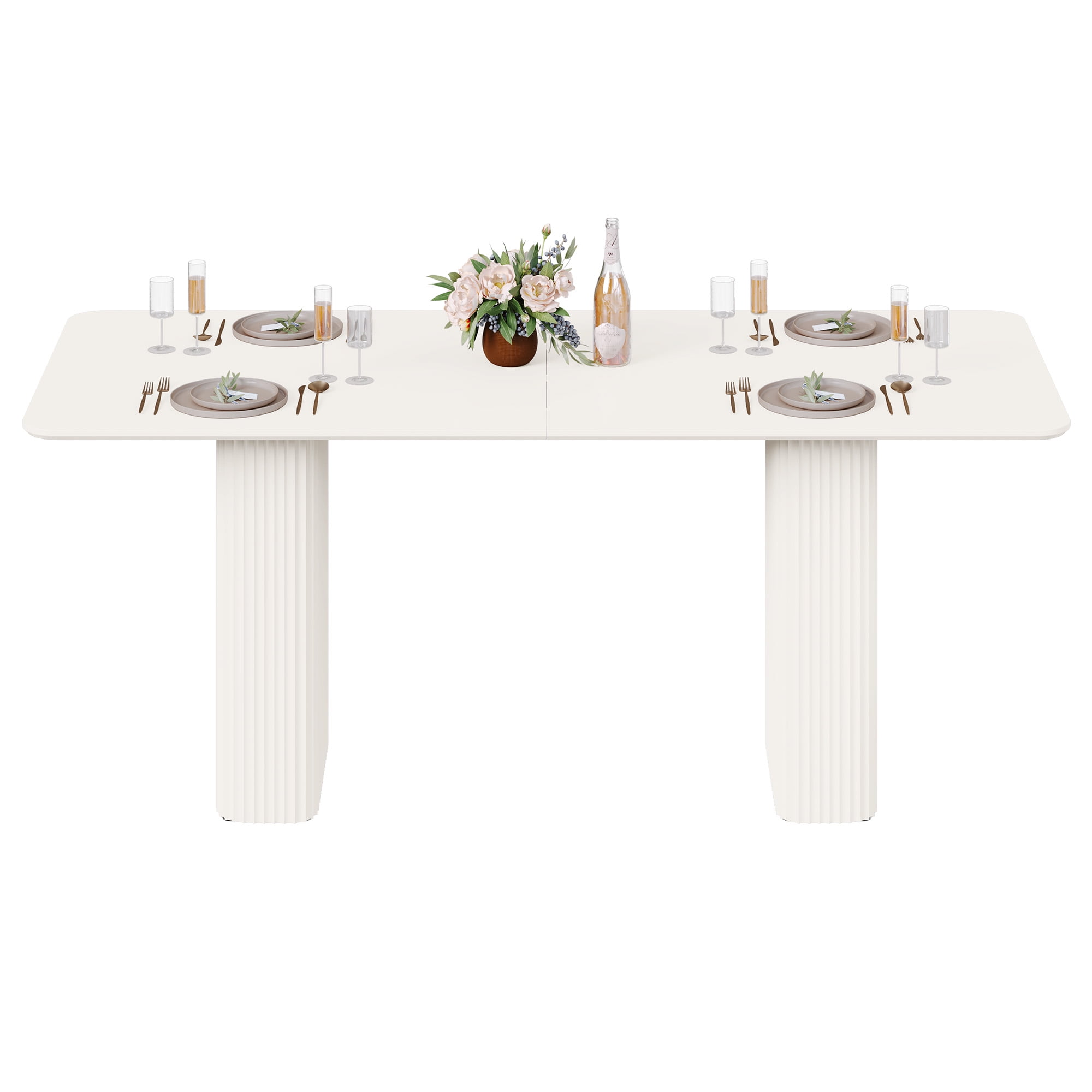 Craftian 70.8" Modern Dining Table with Curved Wave Legs, Cream White ...