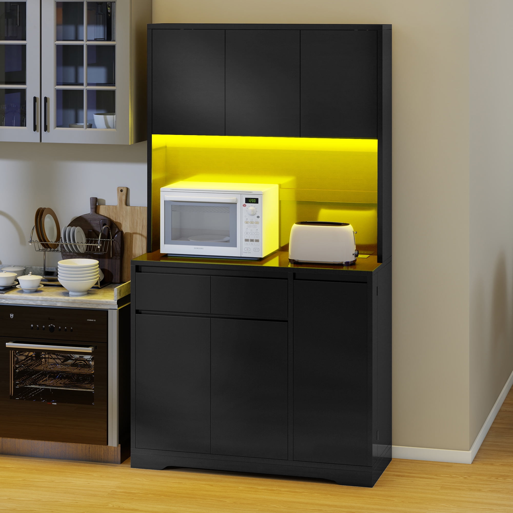 Craftian 70.9" Pantry Storage Cabinet with LED Lights & Power Outlets ...