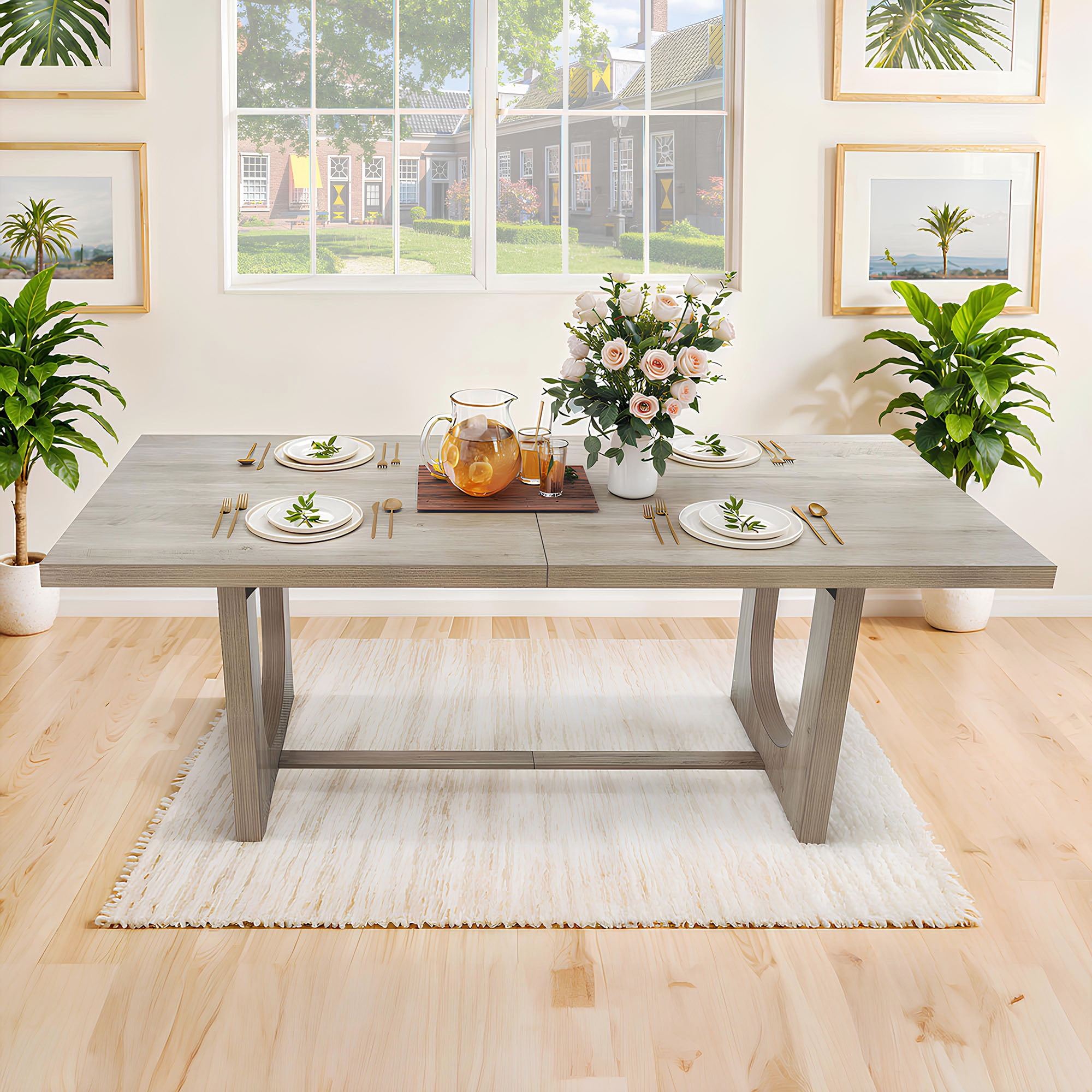 Craftian 71" Large Solid Wood Dinner Table for 4-8 Person, Rectangular ...
