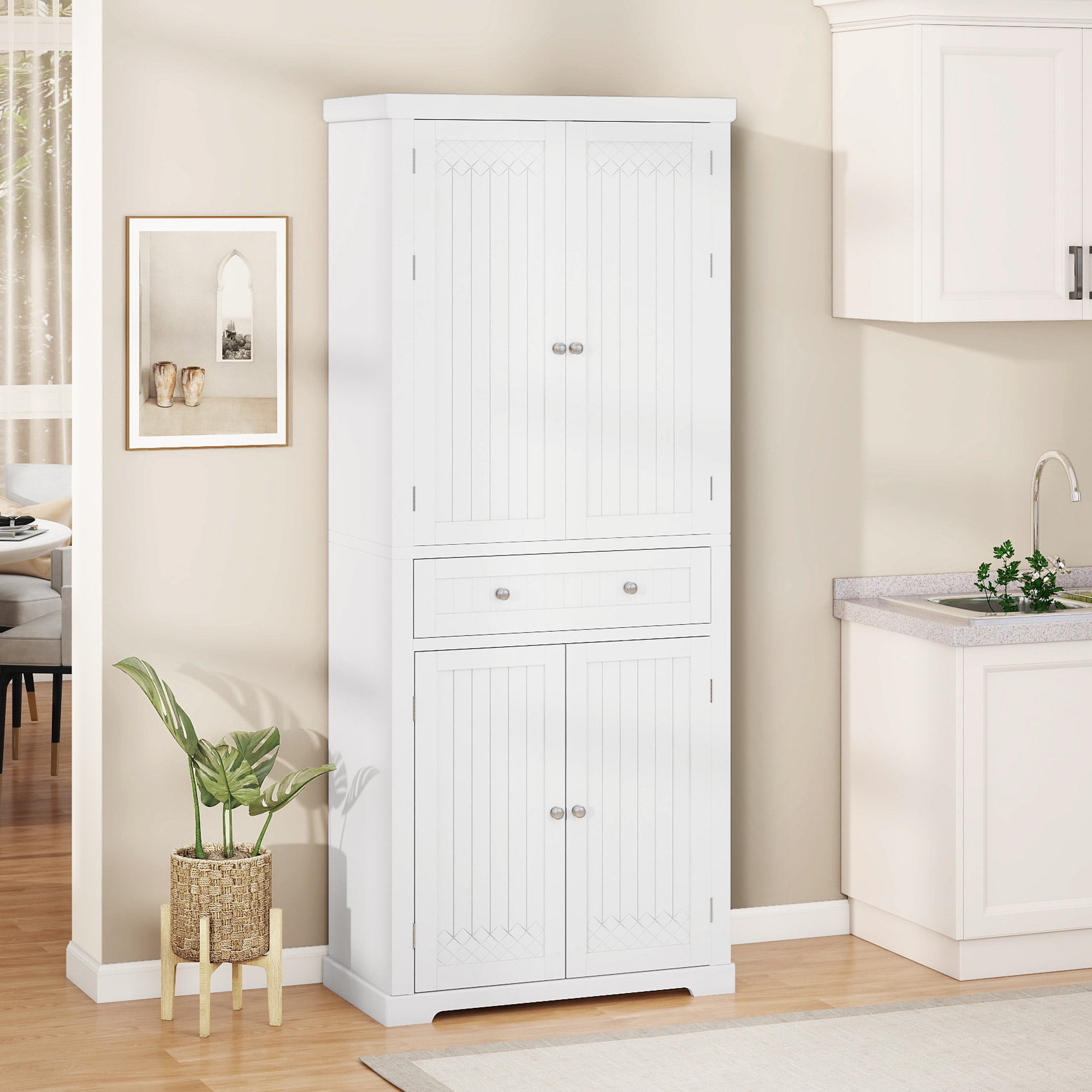 Craftian 72'' Tall Kitchen Pantry Cabinet with Drawer, 4 Door Pantry ...