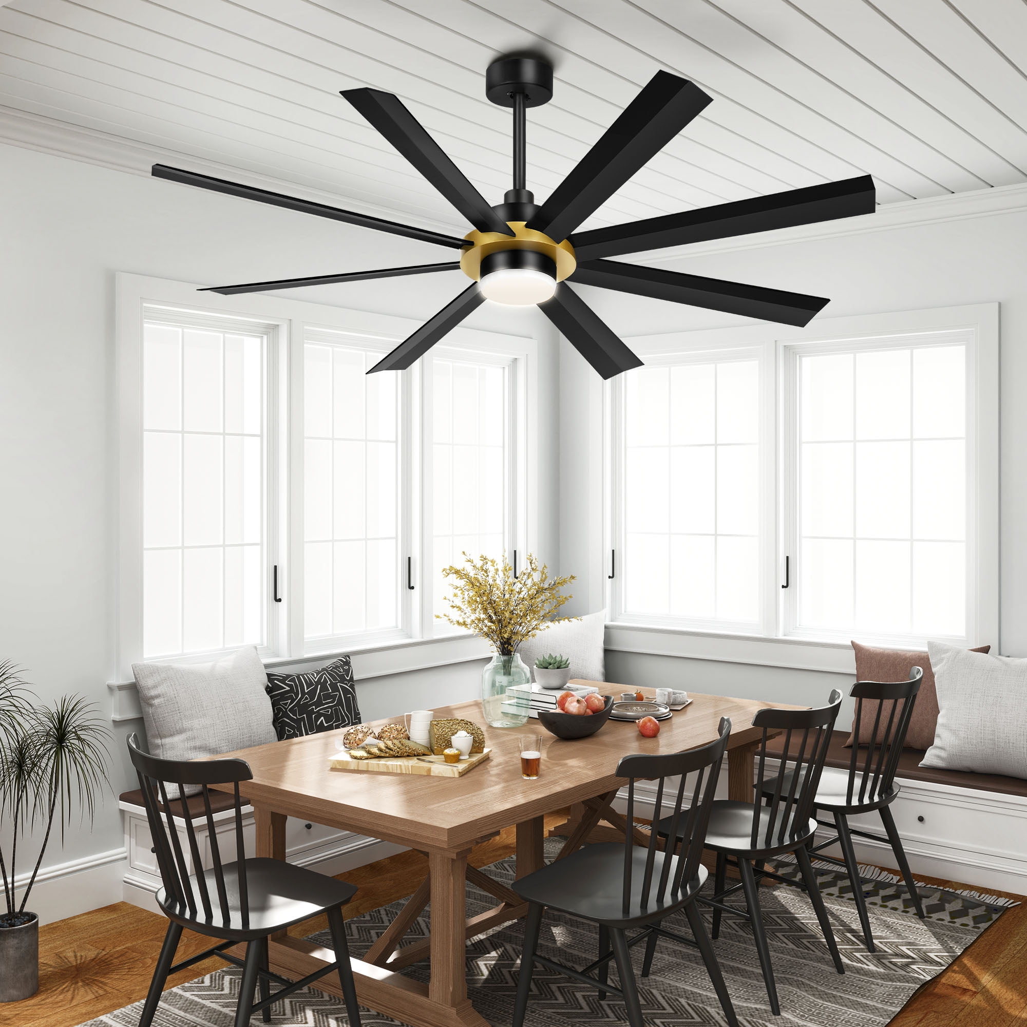 Craftian 72in Large Modern Black Gold Ceiling Fans with Lights and ...