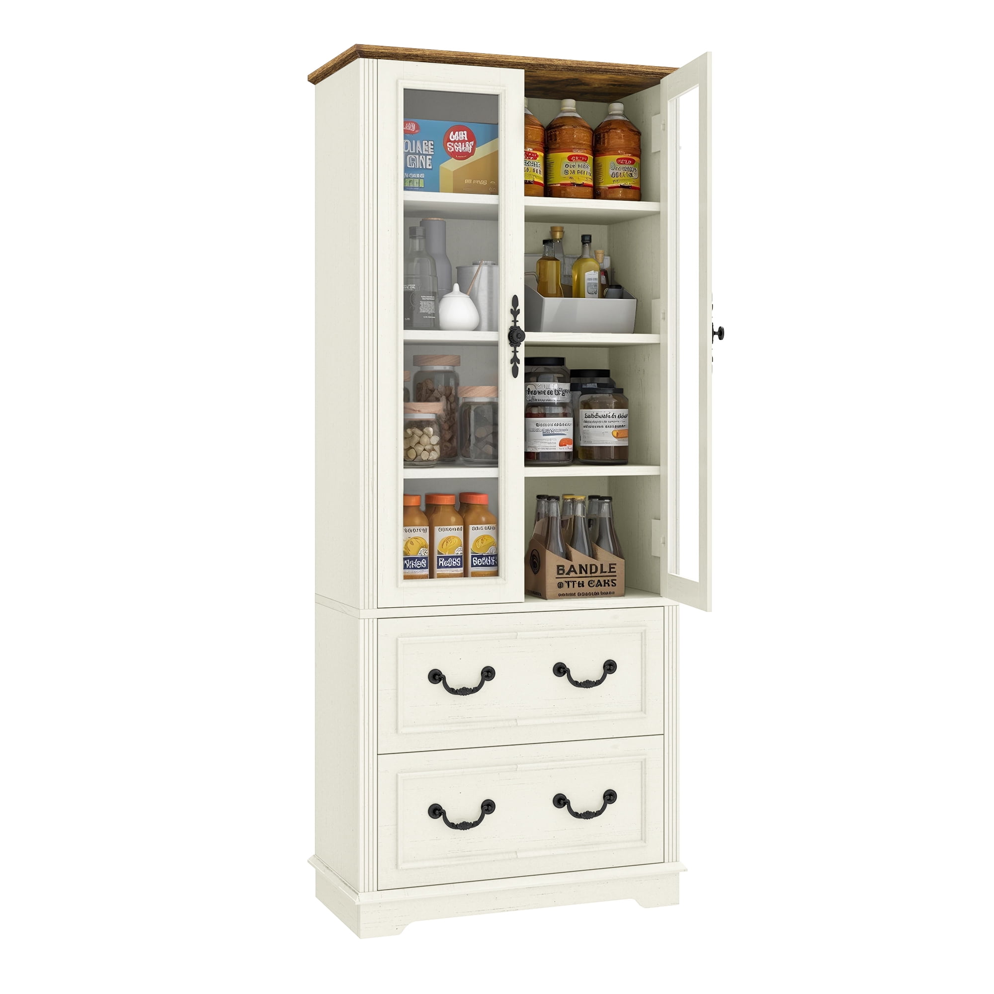 Craftian 76'' Kitchen Pantry Cabinet with 2 Drawers, Tall Storage ...