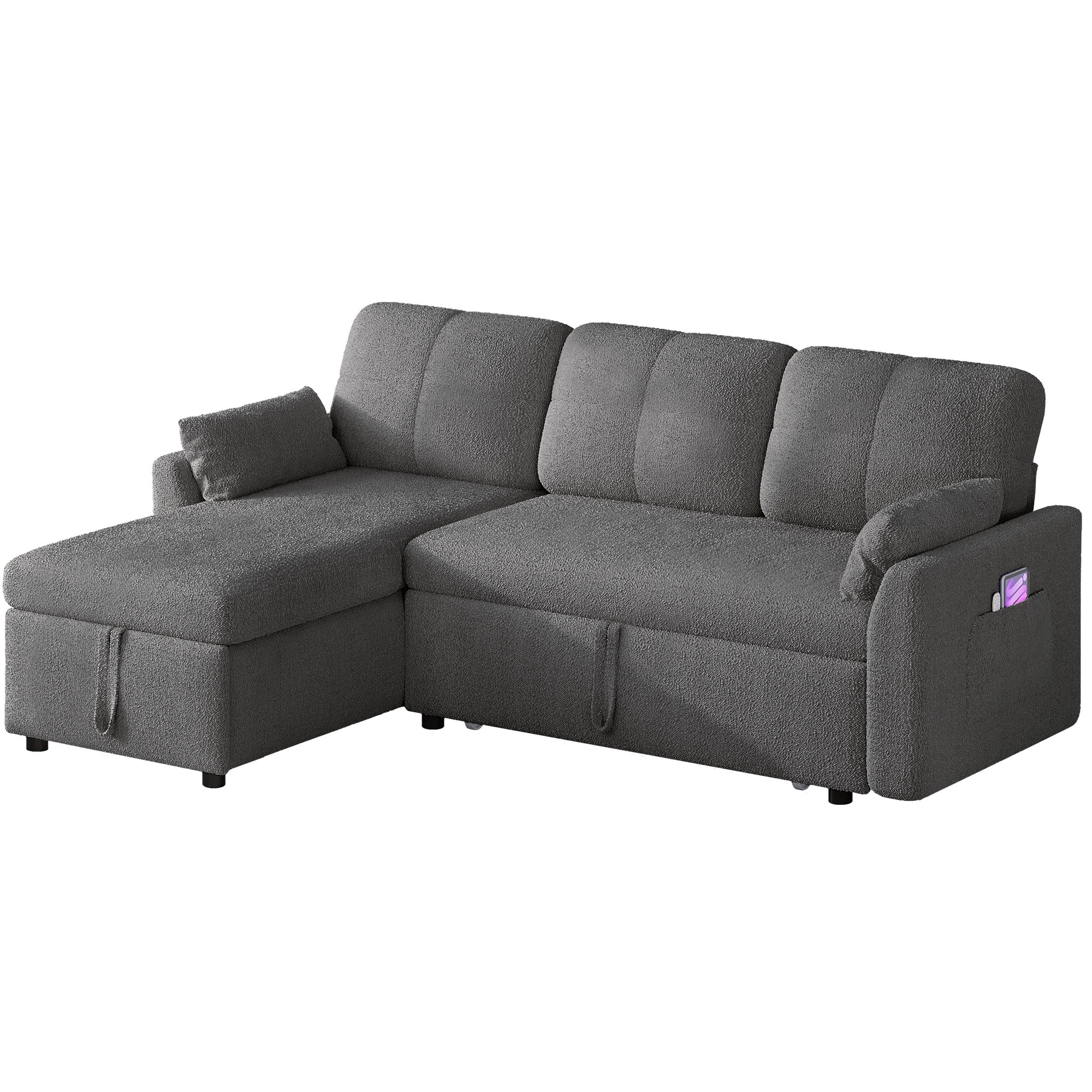 Craftian 84" Convertible Sofa Bed with Storage Chaise and Pocket, L ...