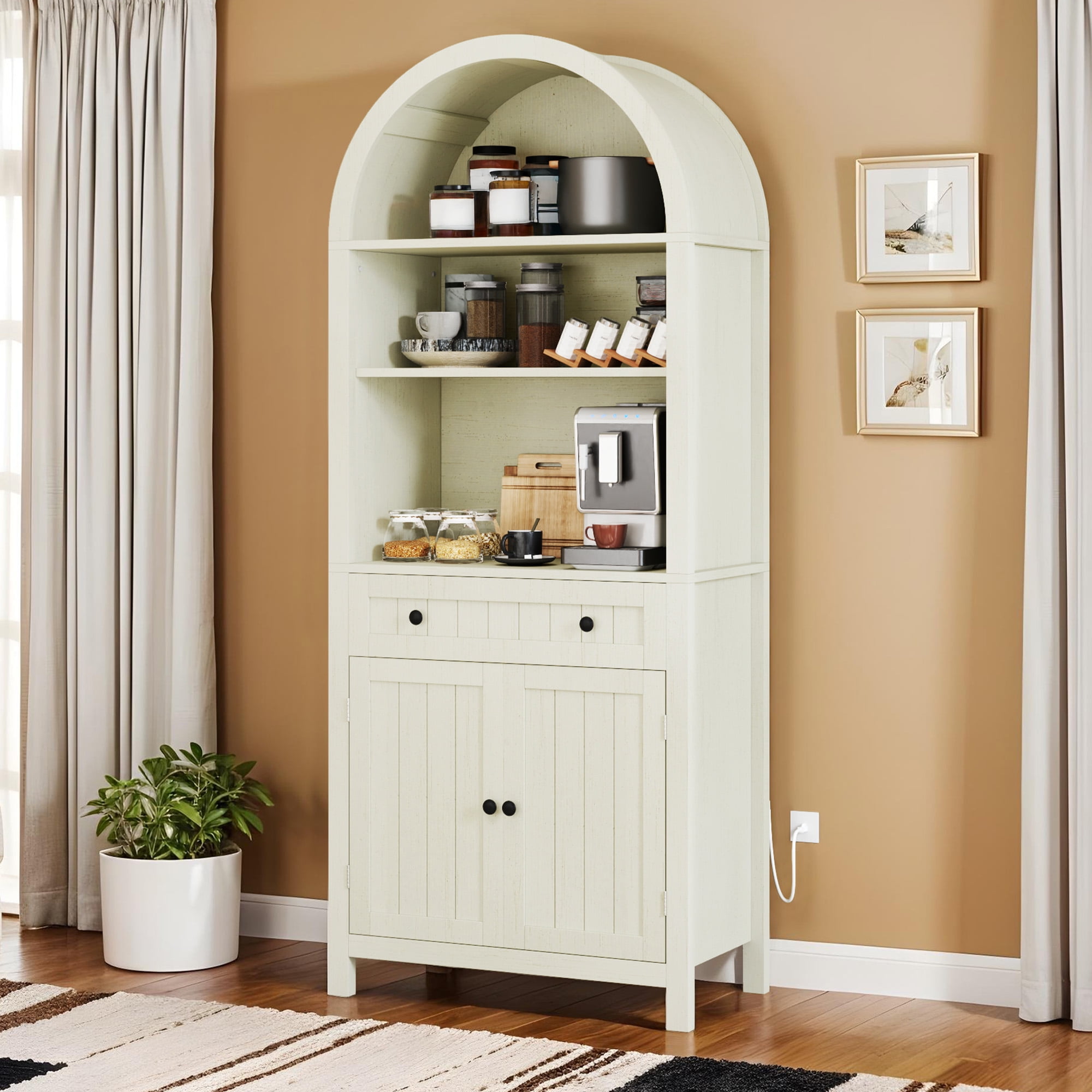Craftian Arched Kitchen Pantry Cabinet, 73" Tall Farmhouse Wood Pantry ...