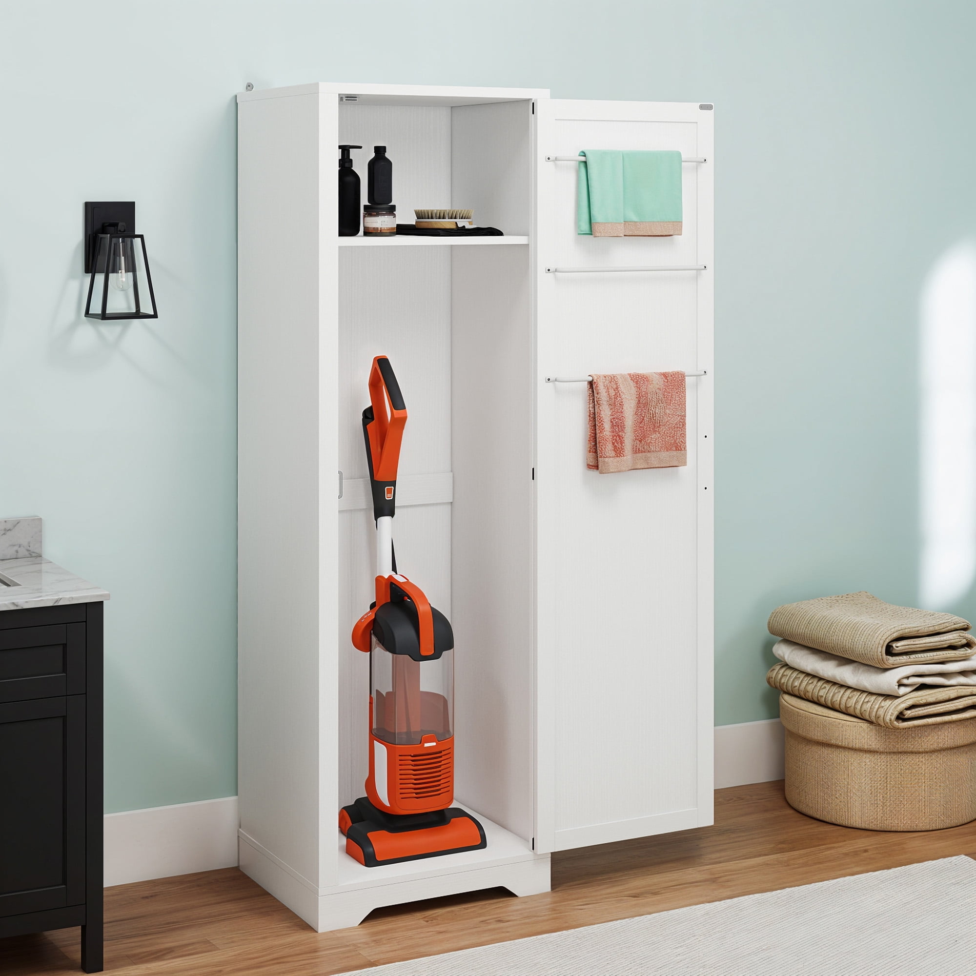 Craftian Broom Closet Storage Cabinet with shelf, Garage Cabinet with ...