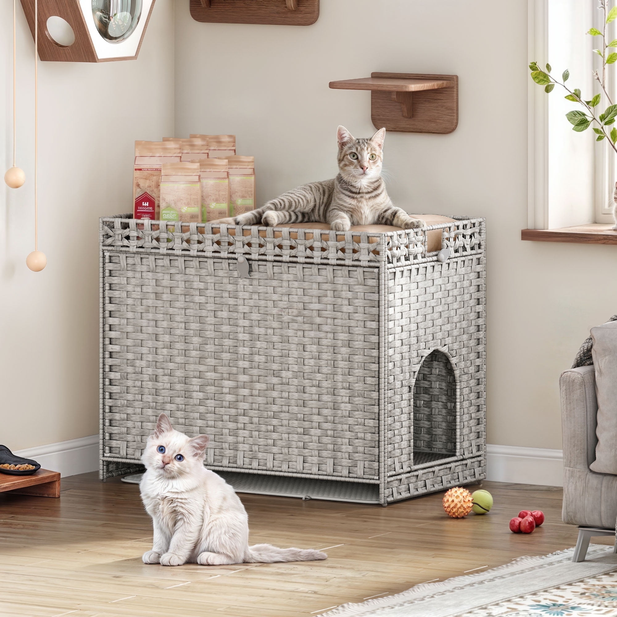 Craftian Cat Litter Box Furniture, Rattan Cat House Litter Box ...